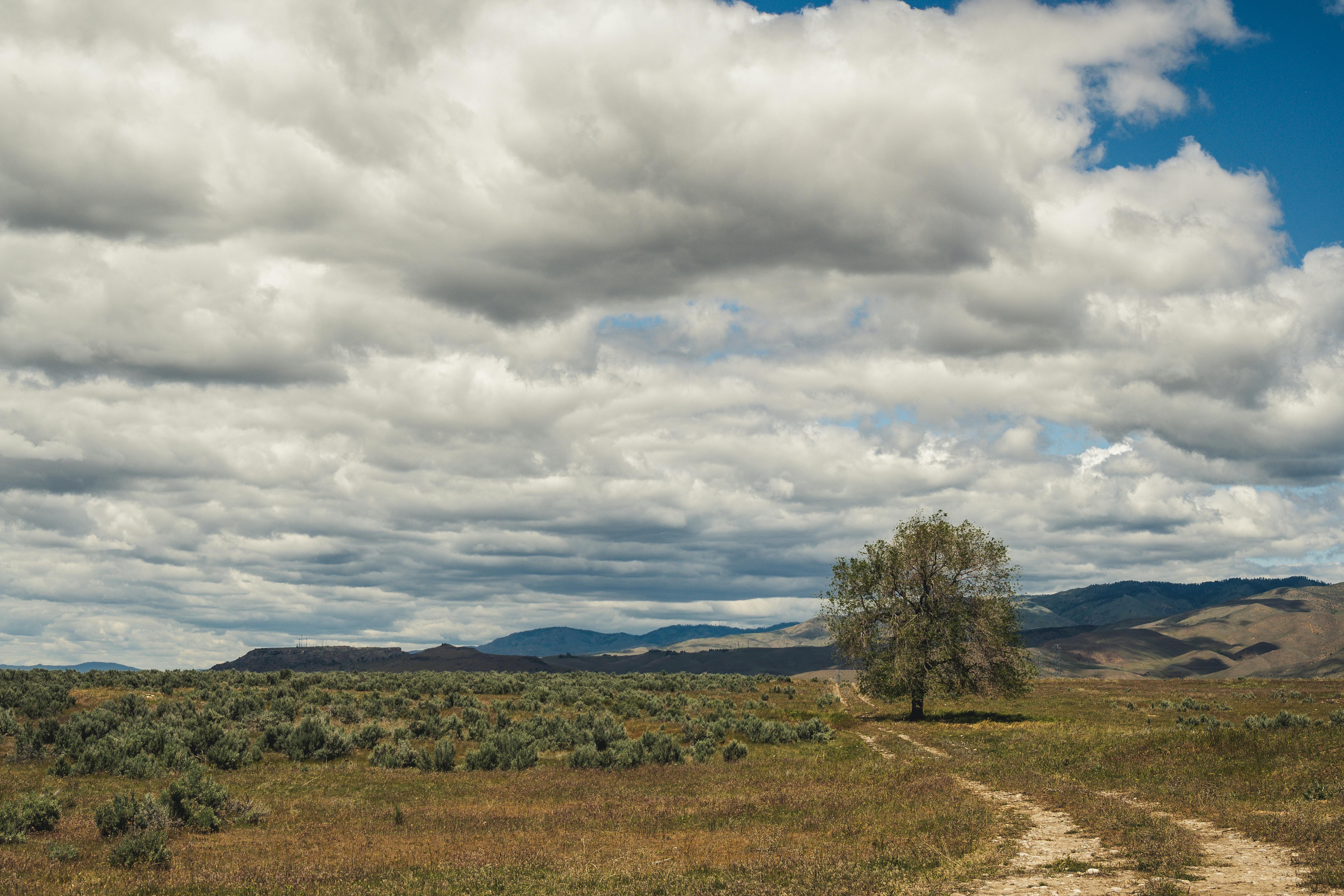Cloudy sky over hilly countryside on sunny day · Free Stock Photo