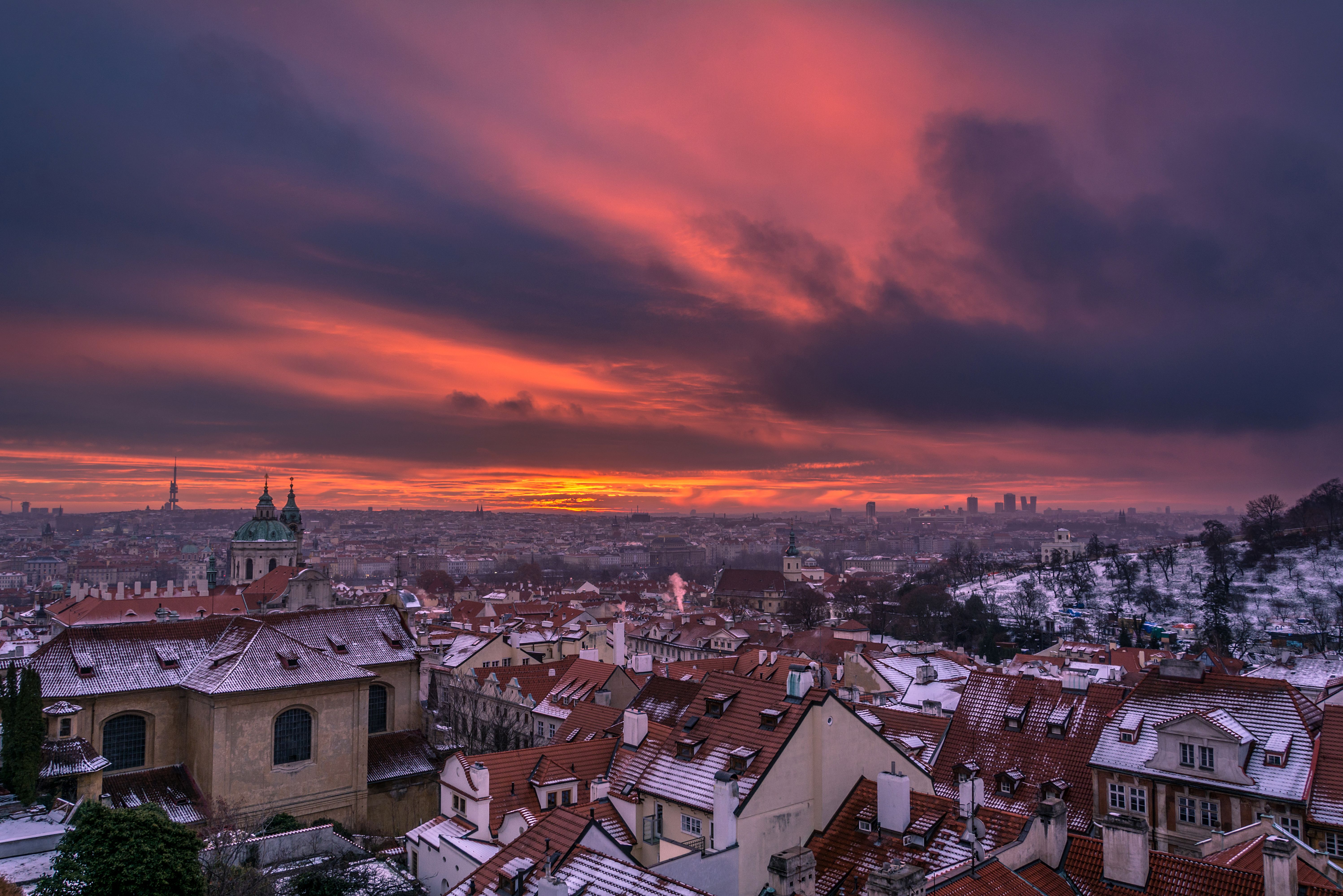 Aerial View of a Town During Sunrise · Free Stock Photo