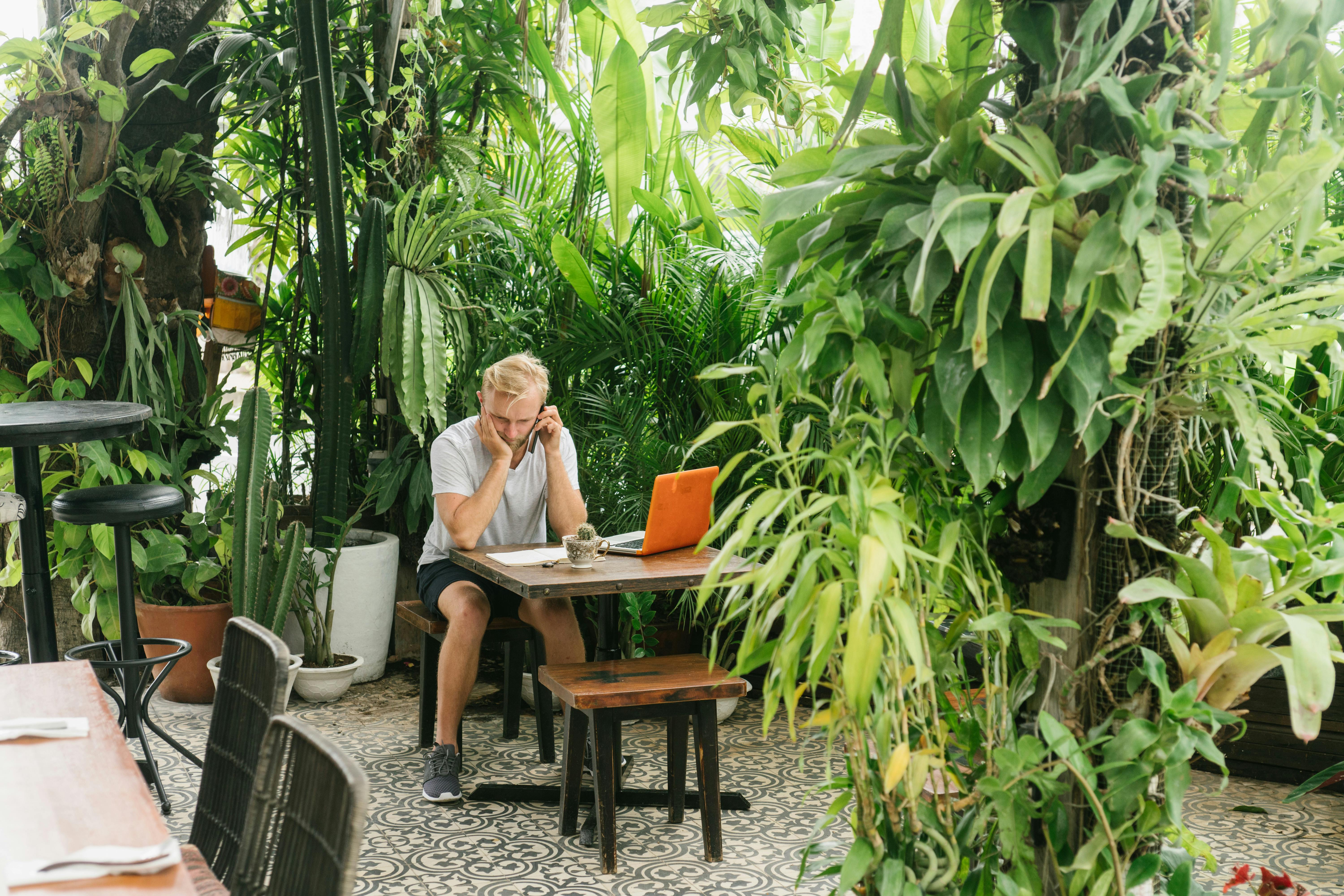 Man Working Remotely in Restaurant · Free Stock Photo