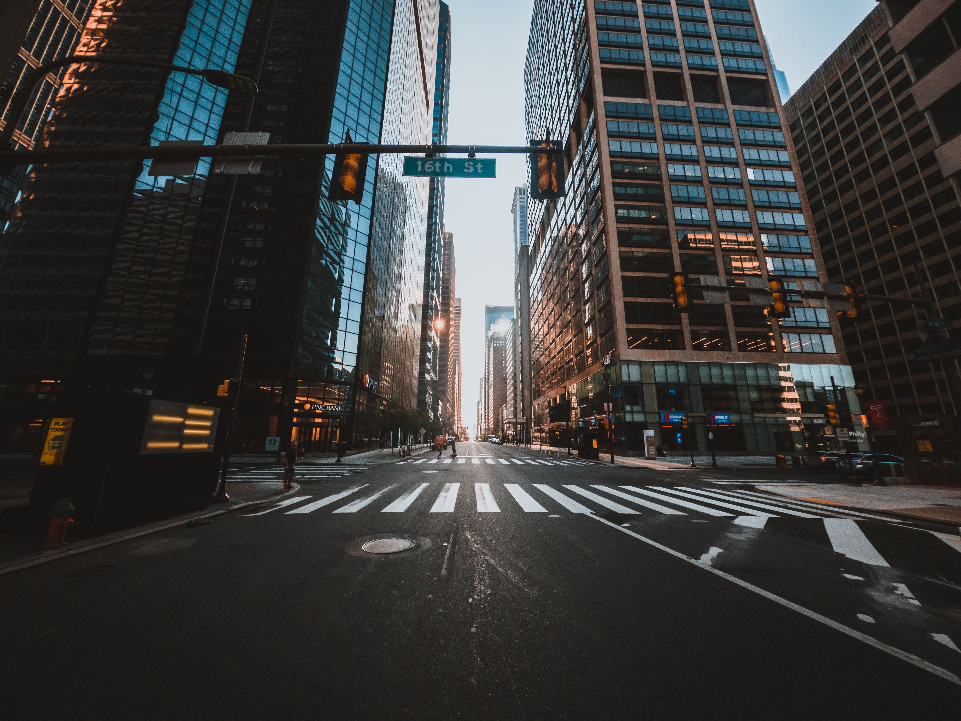 Modern building facades near road in city · Free Stock Photo