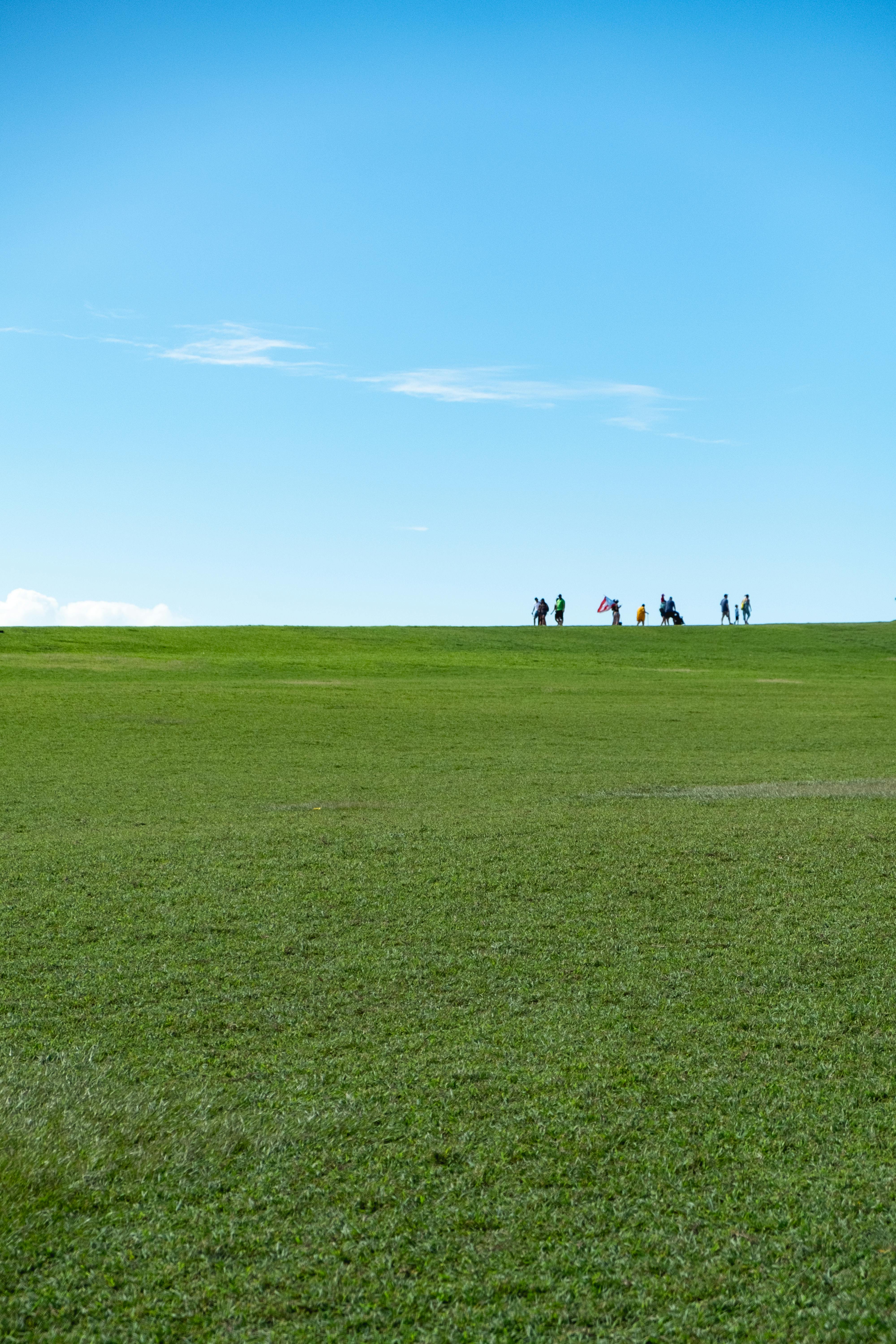 People Walking on Green Grass Field Under Blue Sky · Free Stock Photo