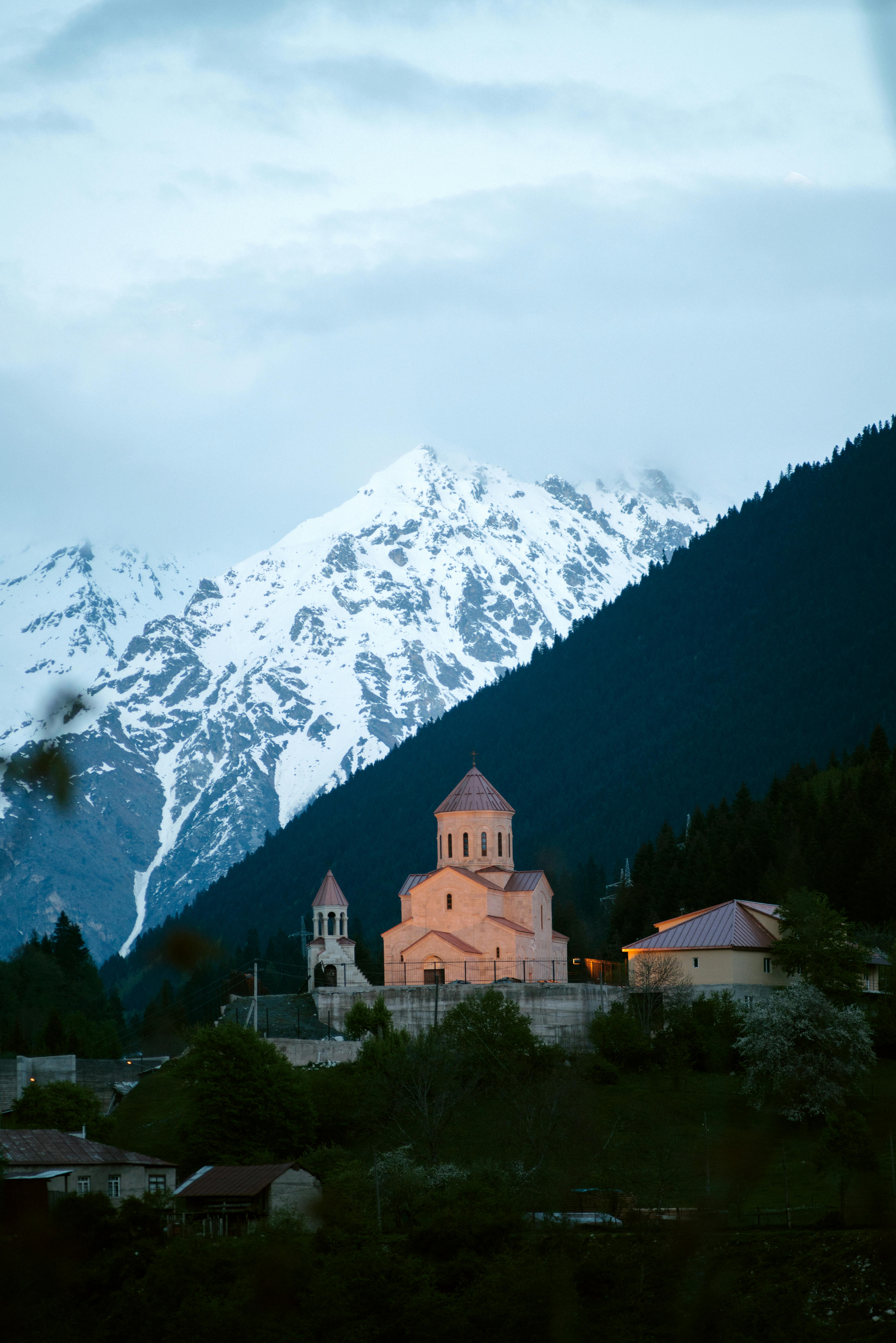 Church with Icy Mountain View · Free Stock Photo