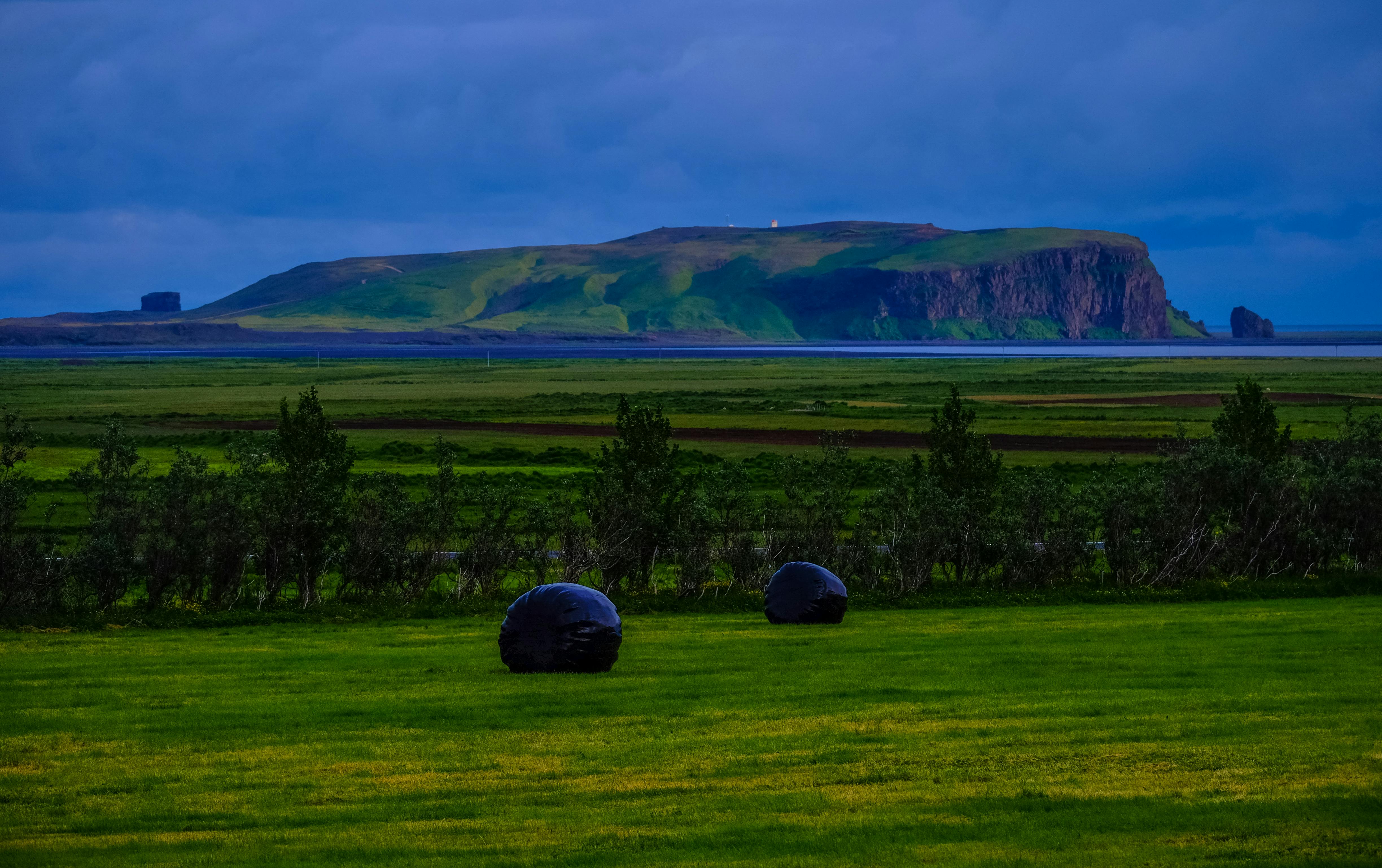 Two Black Rocks Near Green Trees and Hill · Free Stock Photo