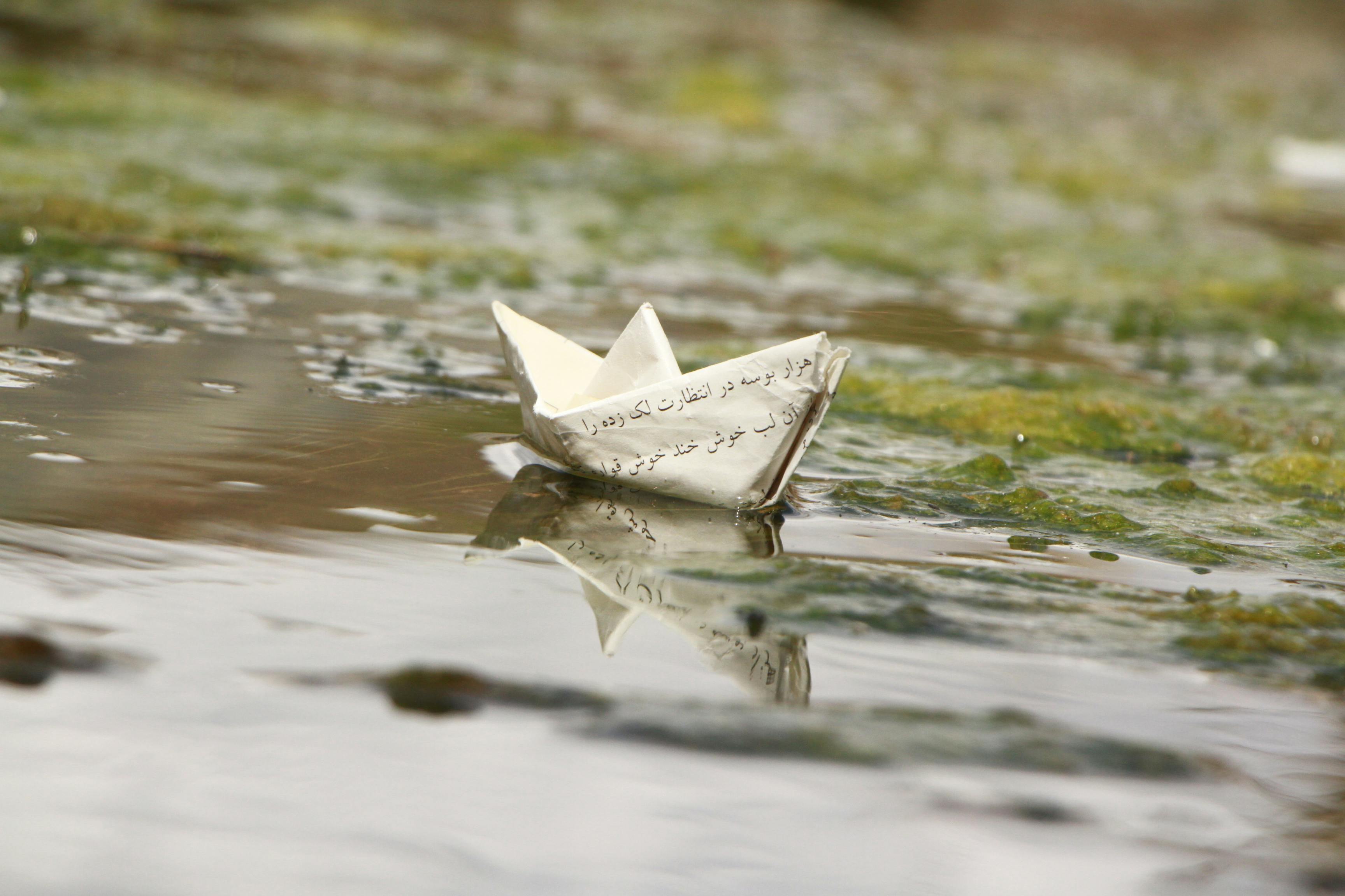 Close-Up Shot of a White Paper Boat on the Water · Free Stock Photo