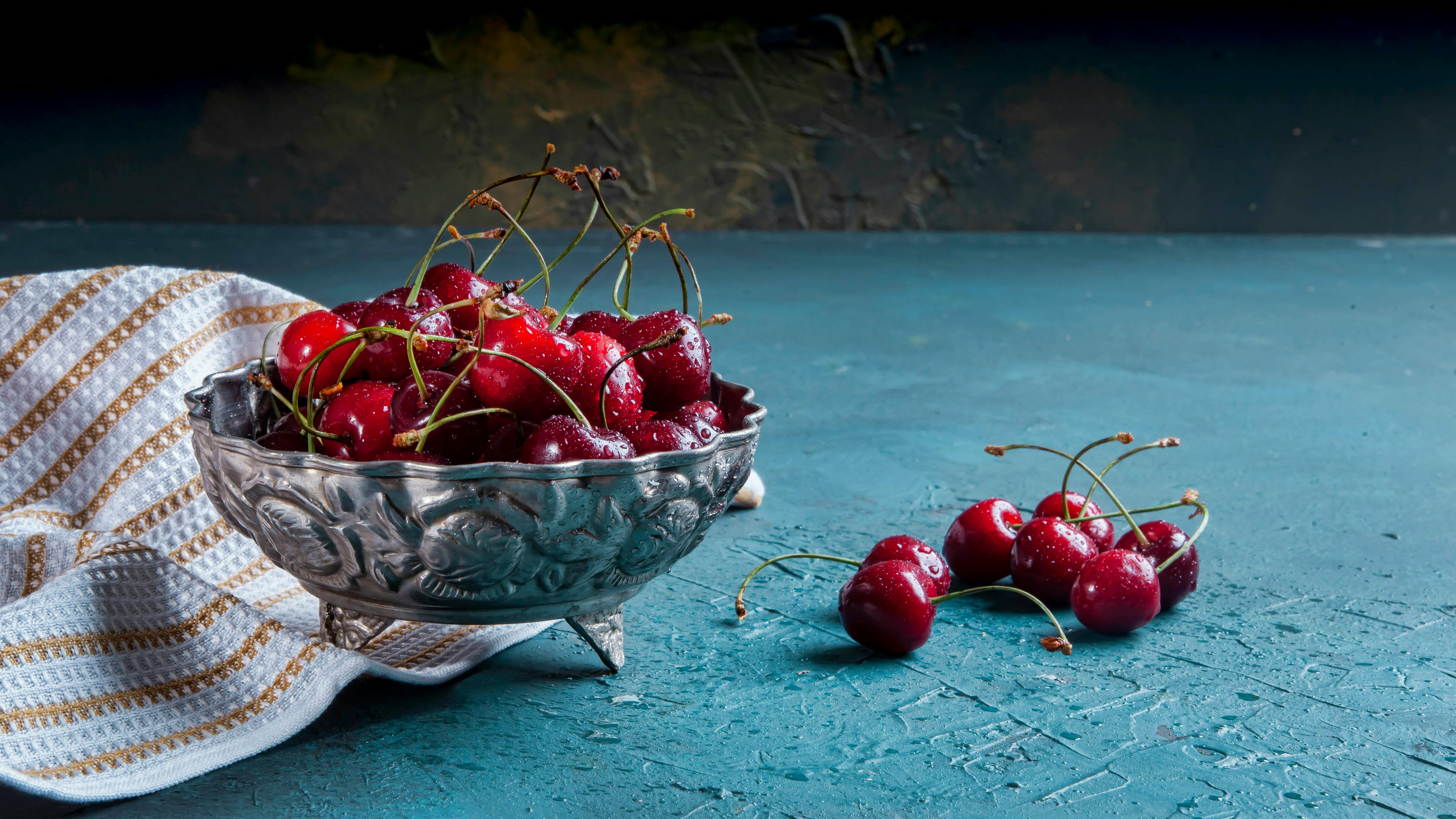 Red Cherries in Silver Bowl · Free Stock Photo