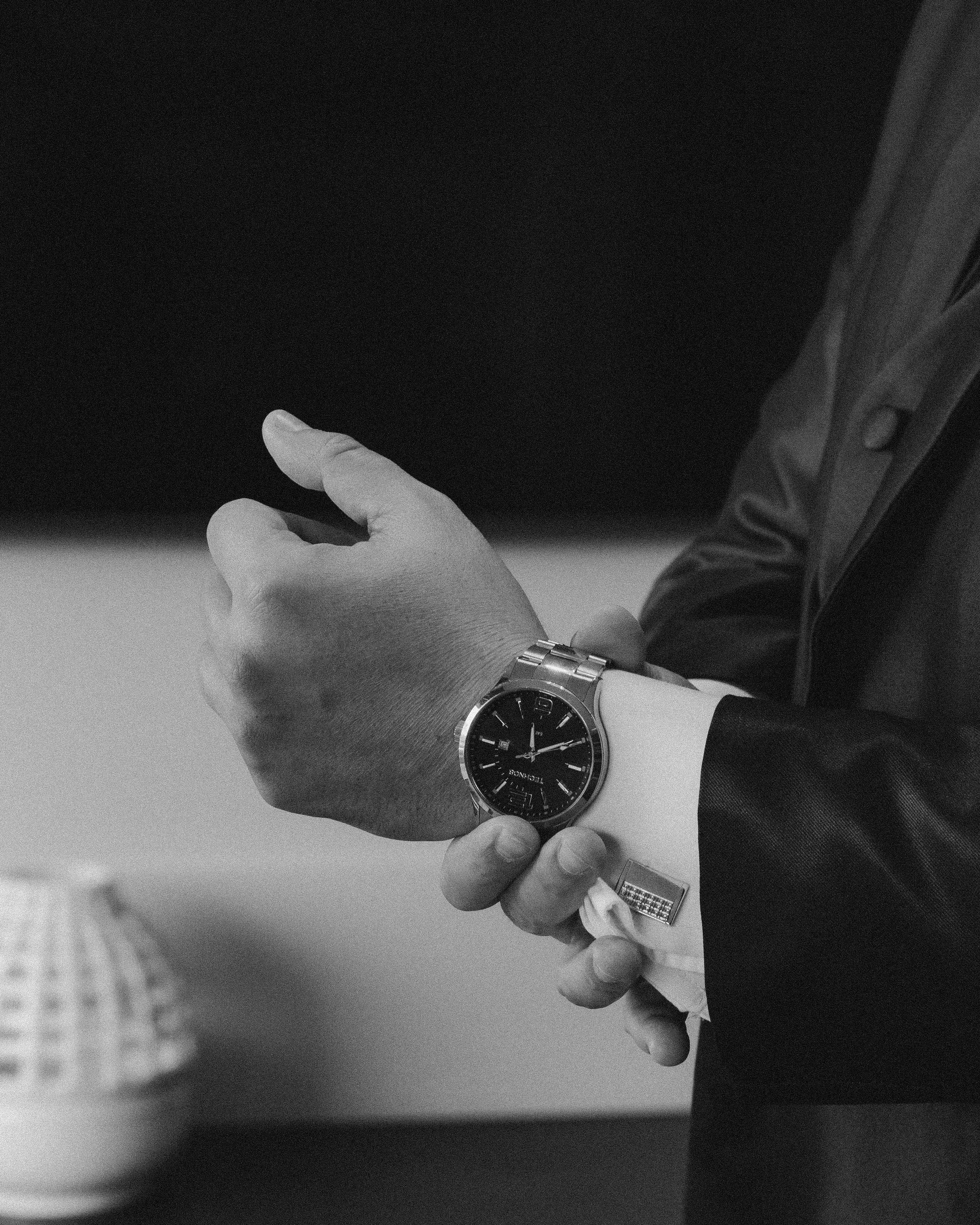 Grayscale Photo of Man in Suit Jacket Wearing a Wristwatch · Free Stock ...