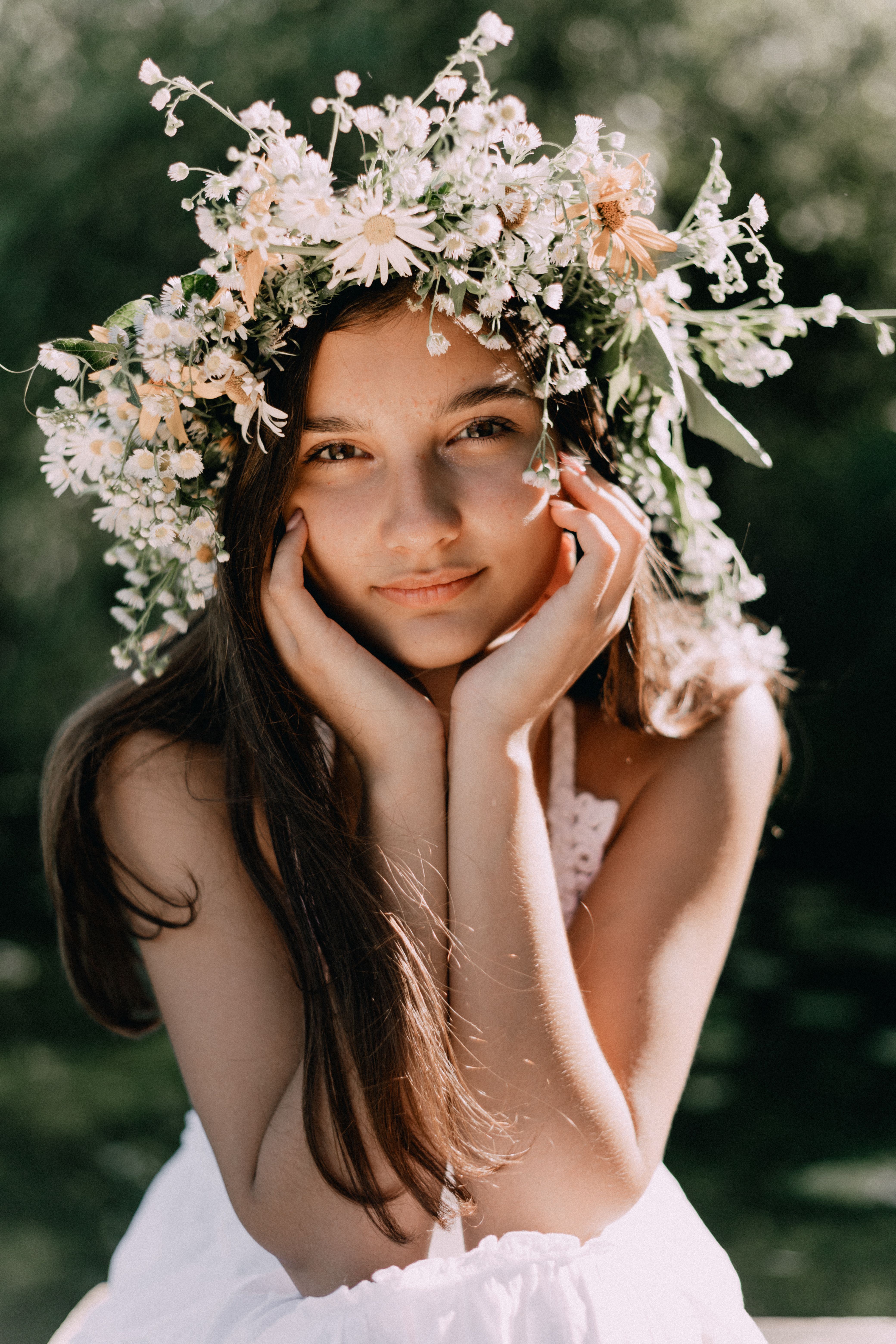 Photo of Woman Wearing White Flower Crown · Free Stock Photo