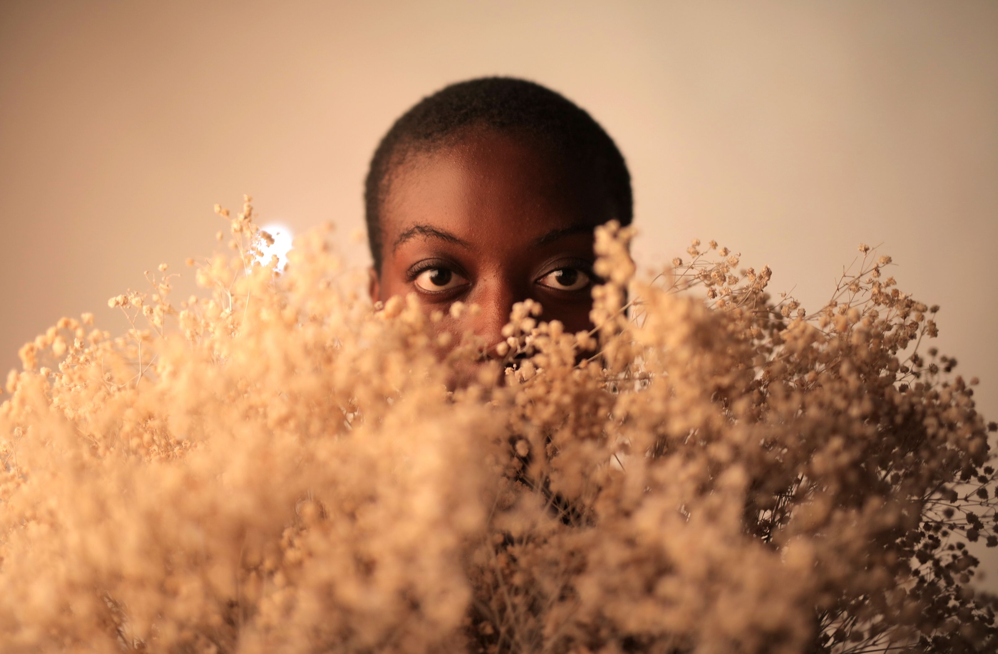 Woman Behind White Flowers · Free Stock Photo