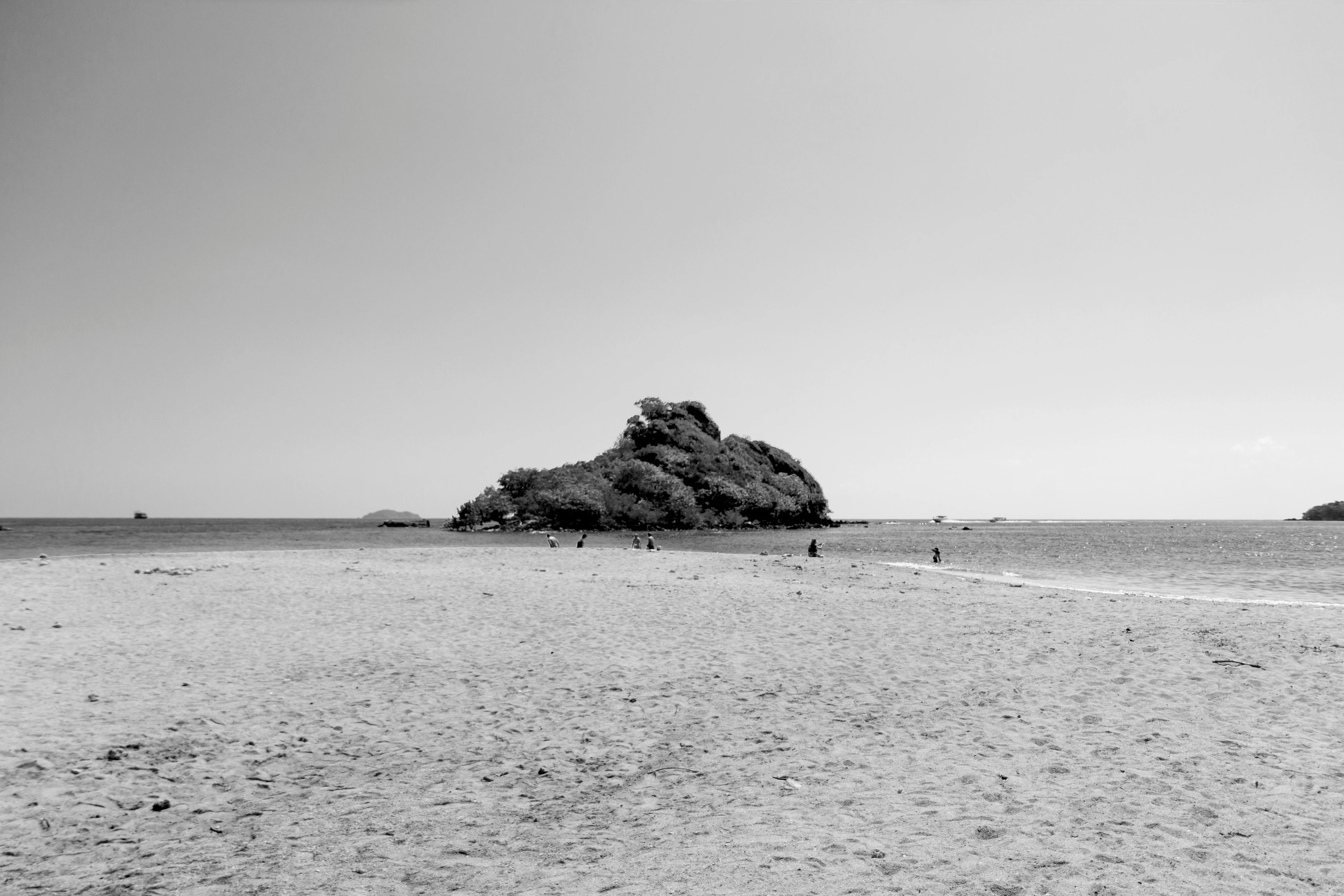 Grayscale Photograph of an Island Near the Sand · Free Stock Photo
