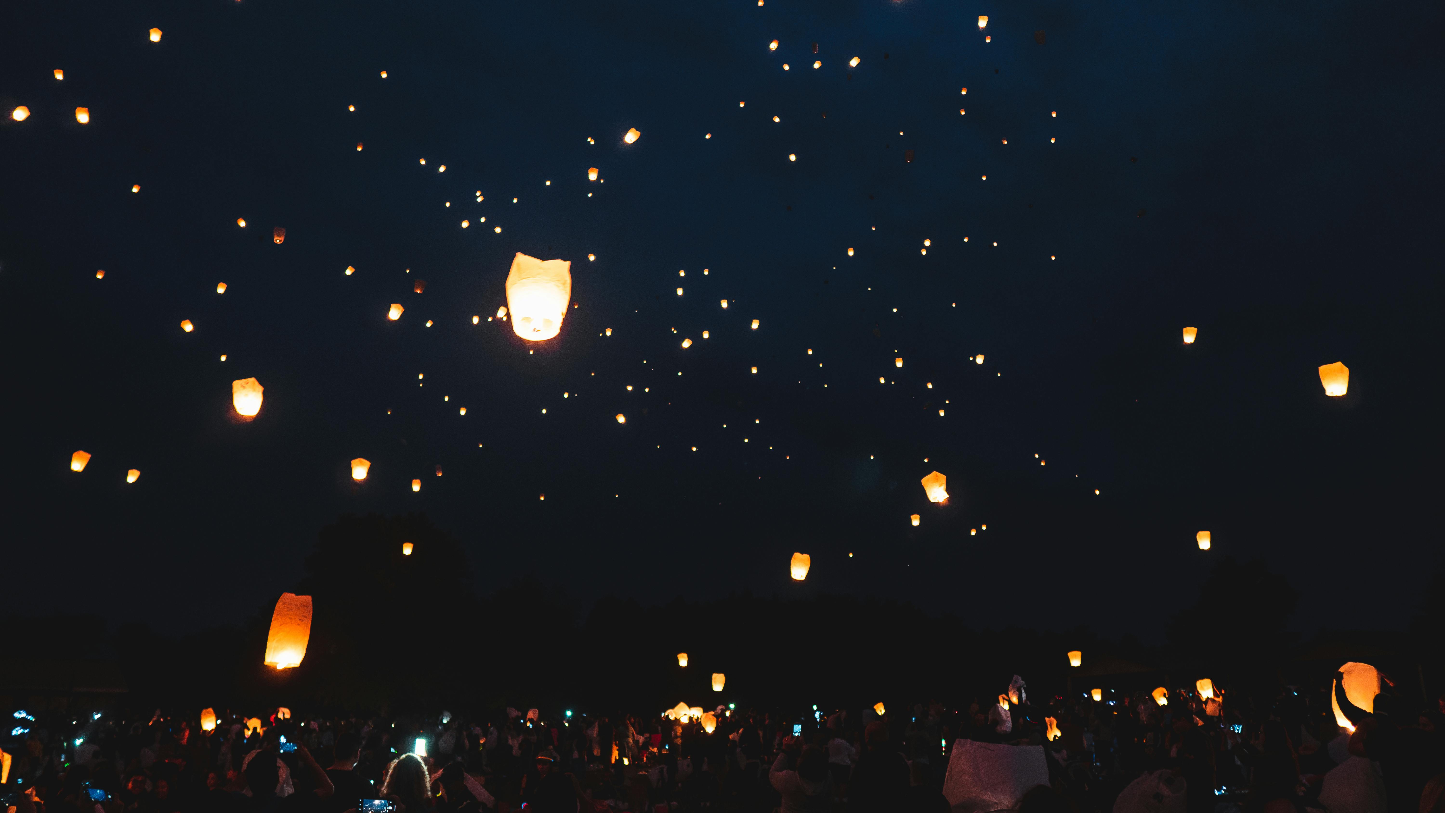 Flying Lanterns at Night · Free Stock Photo