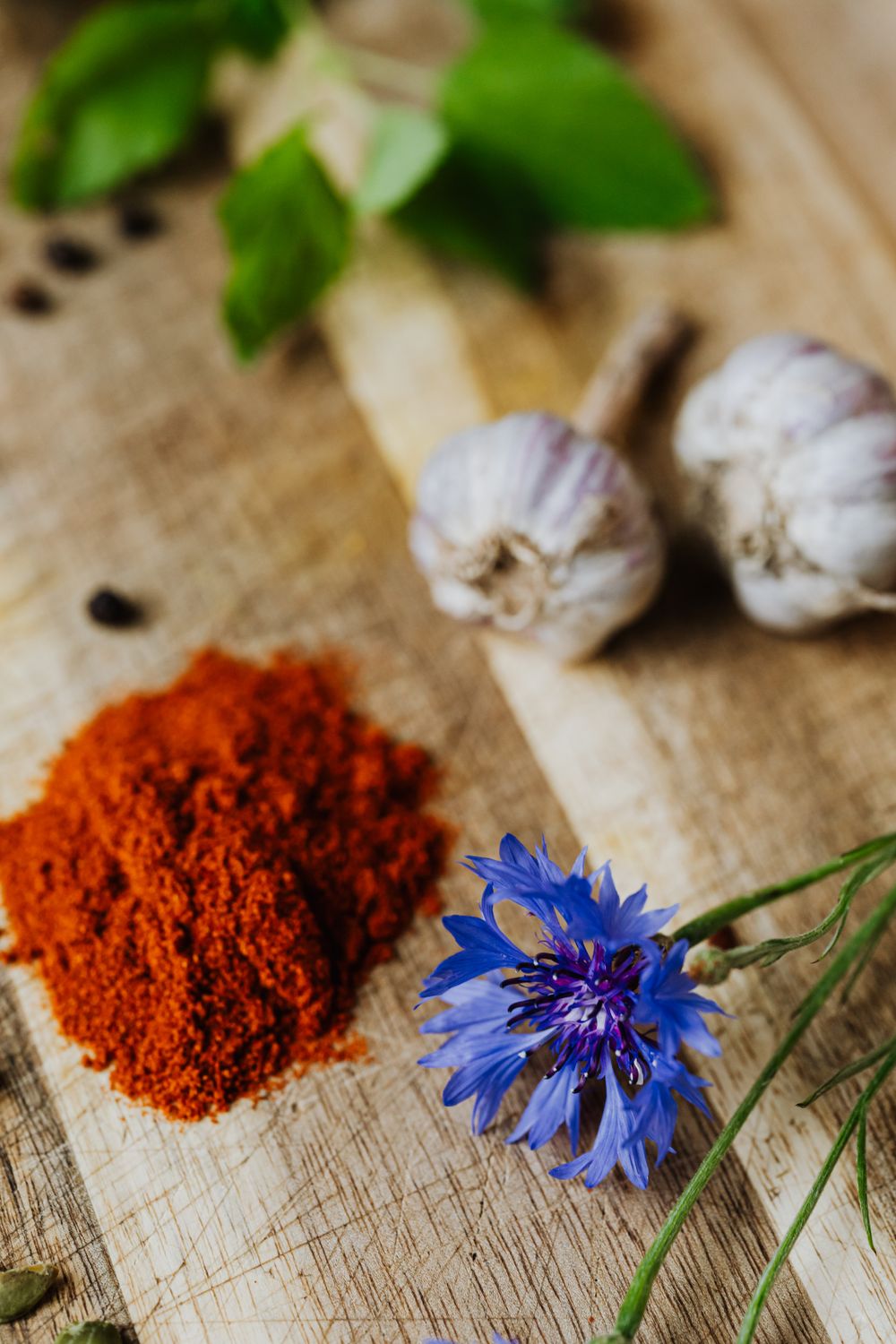Close-Up Shot of Paprika, Flower and Garlics · Free Stock Photo