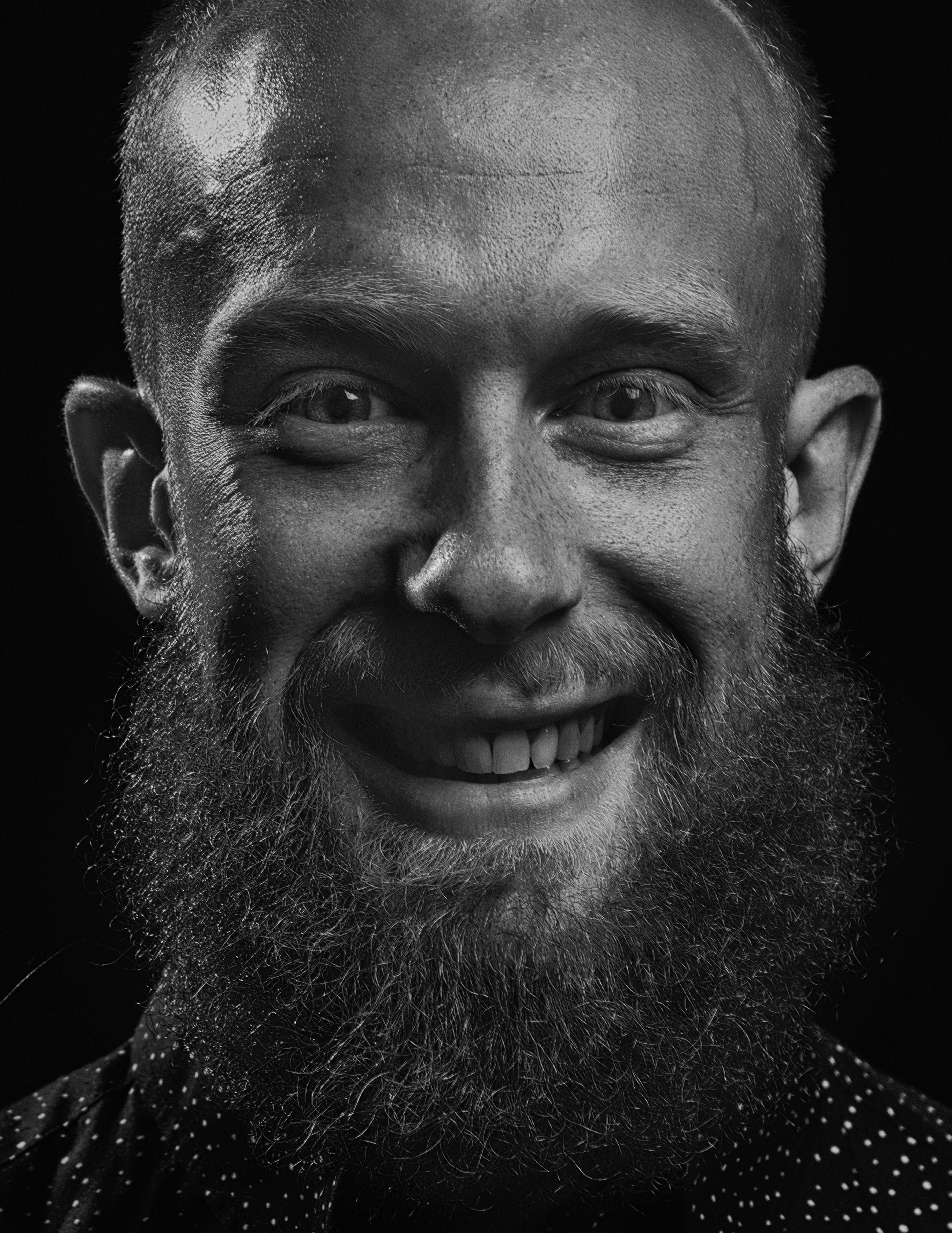 Grayscale Portrait of a Bearded Man · Free Stock Photo
