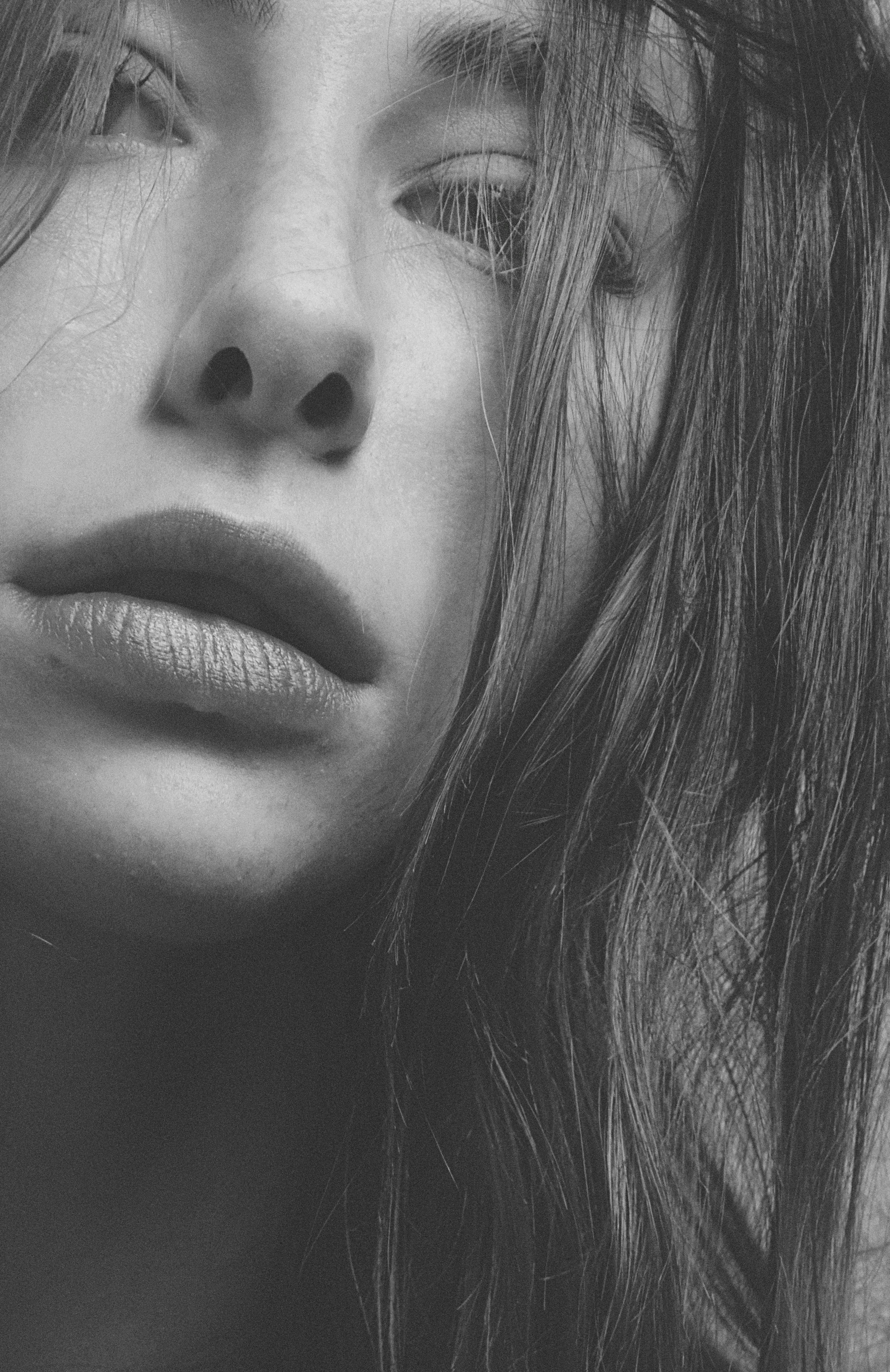 Grayscale Photo of Woman's Face · Free Stock Photo