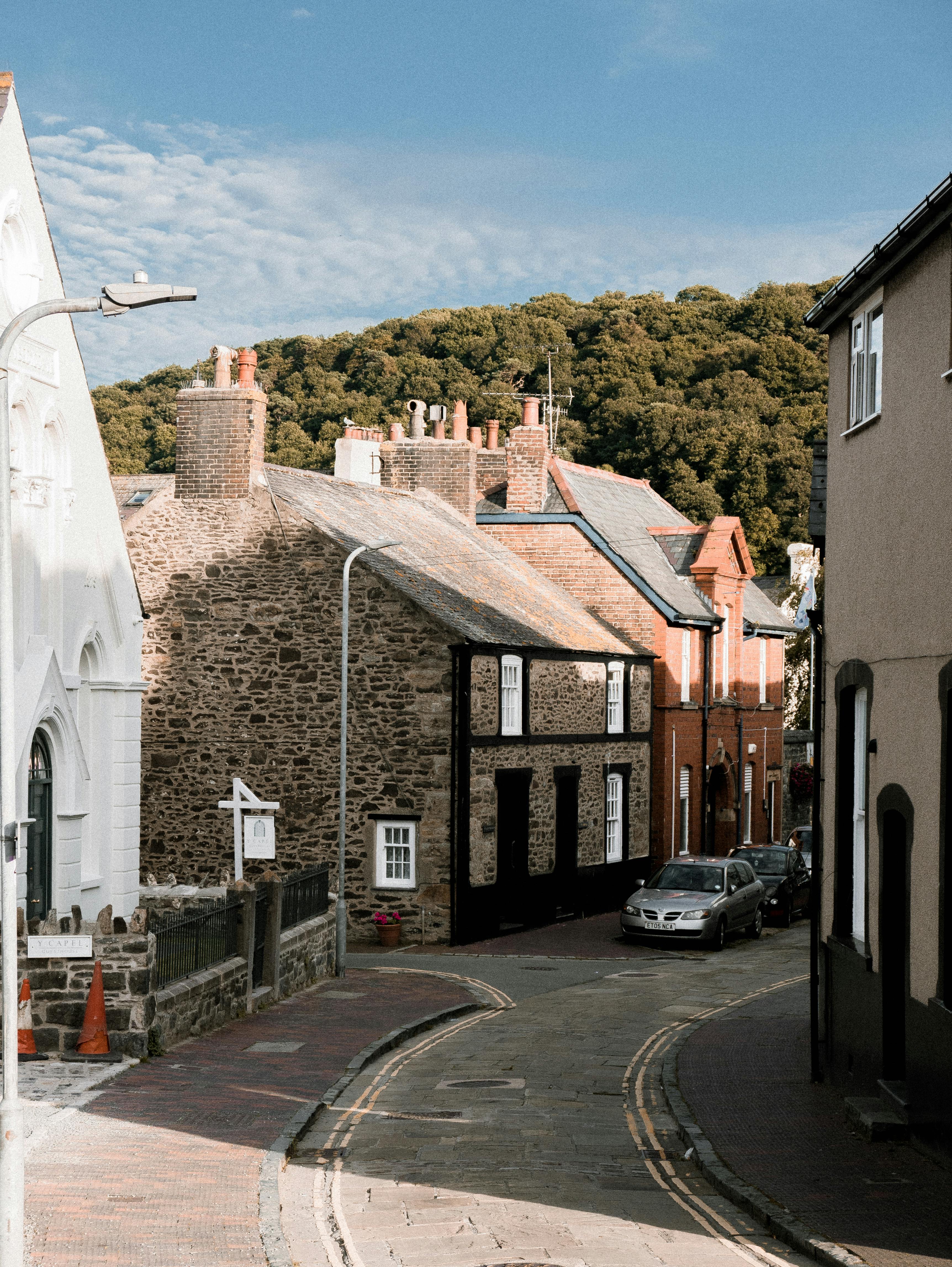 Old houses on street against forest · Free Stock Photo