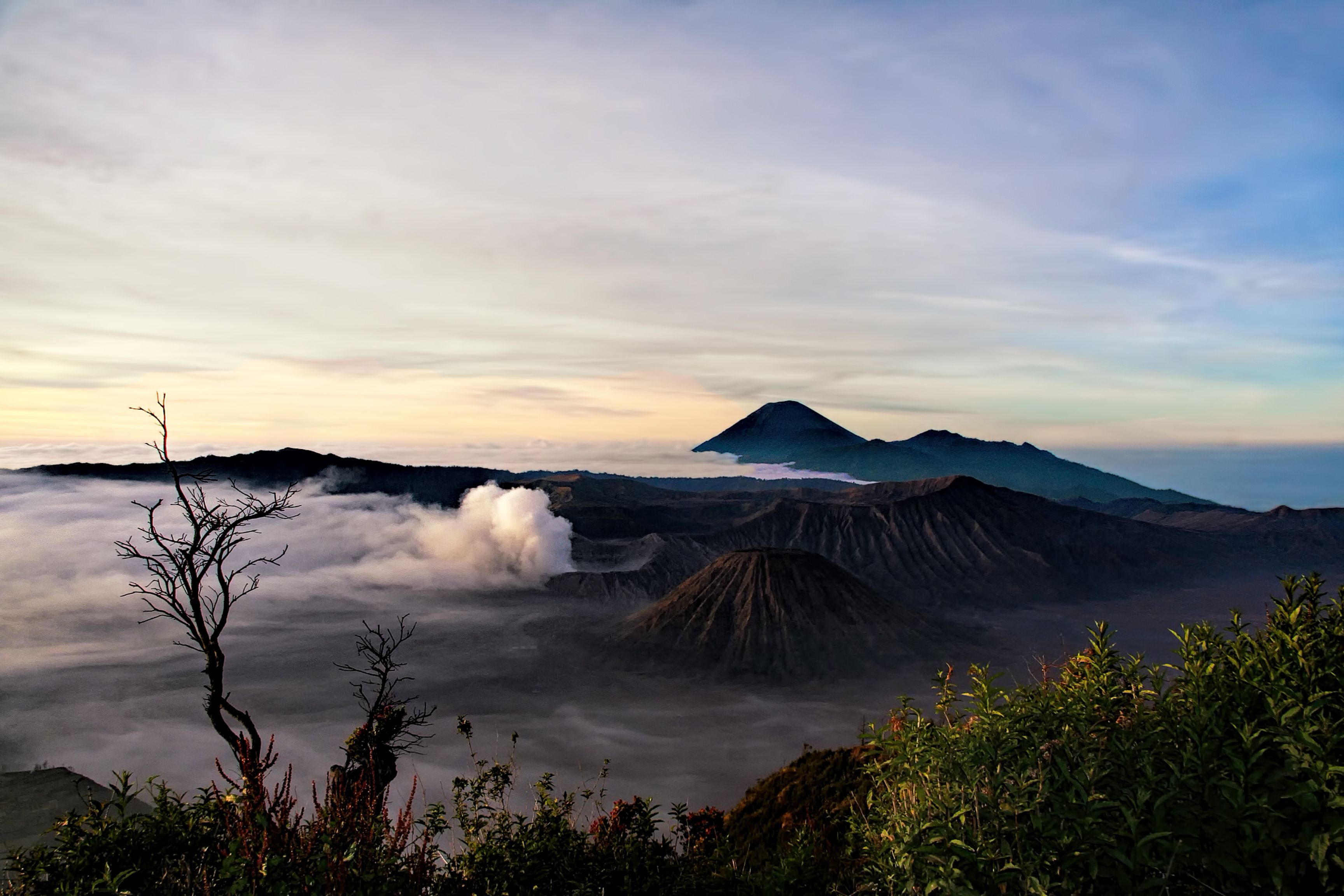 Landscape with Volcanos and Smoke · Free Stock Photo