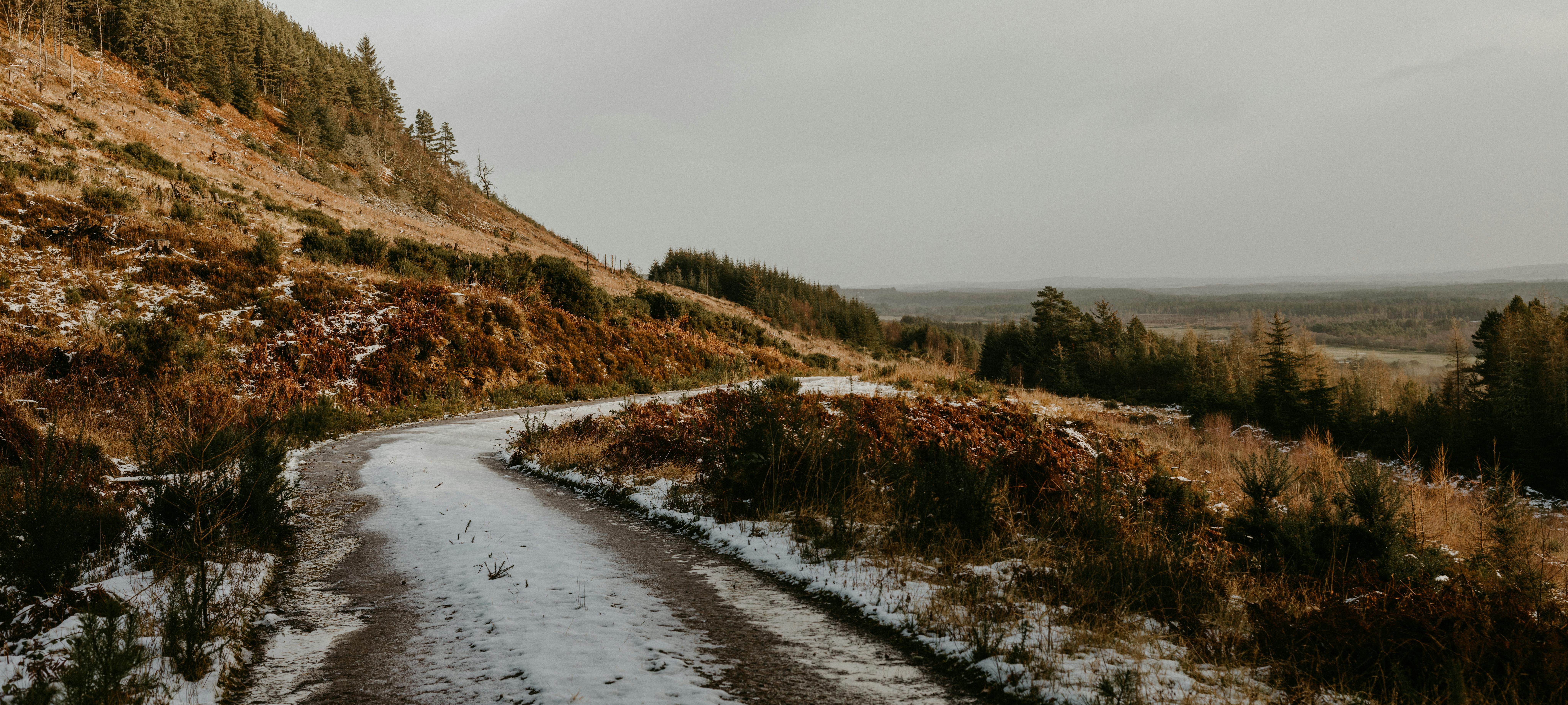 Snow on Dirt Road on Mountainside · Free Stock Photo