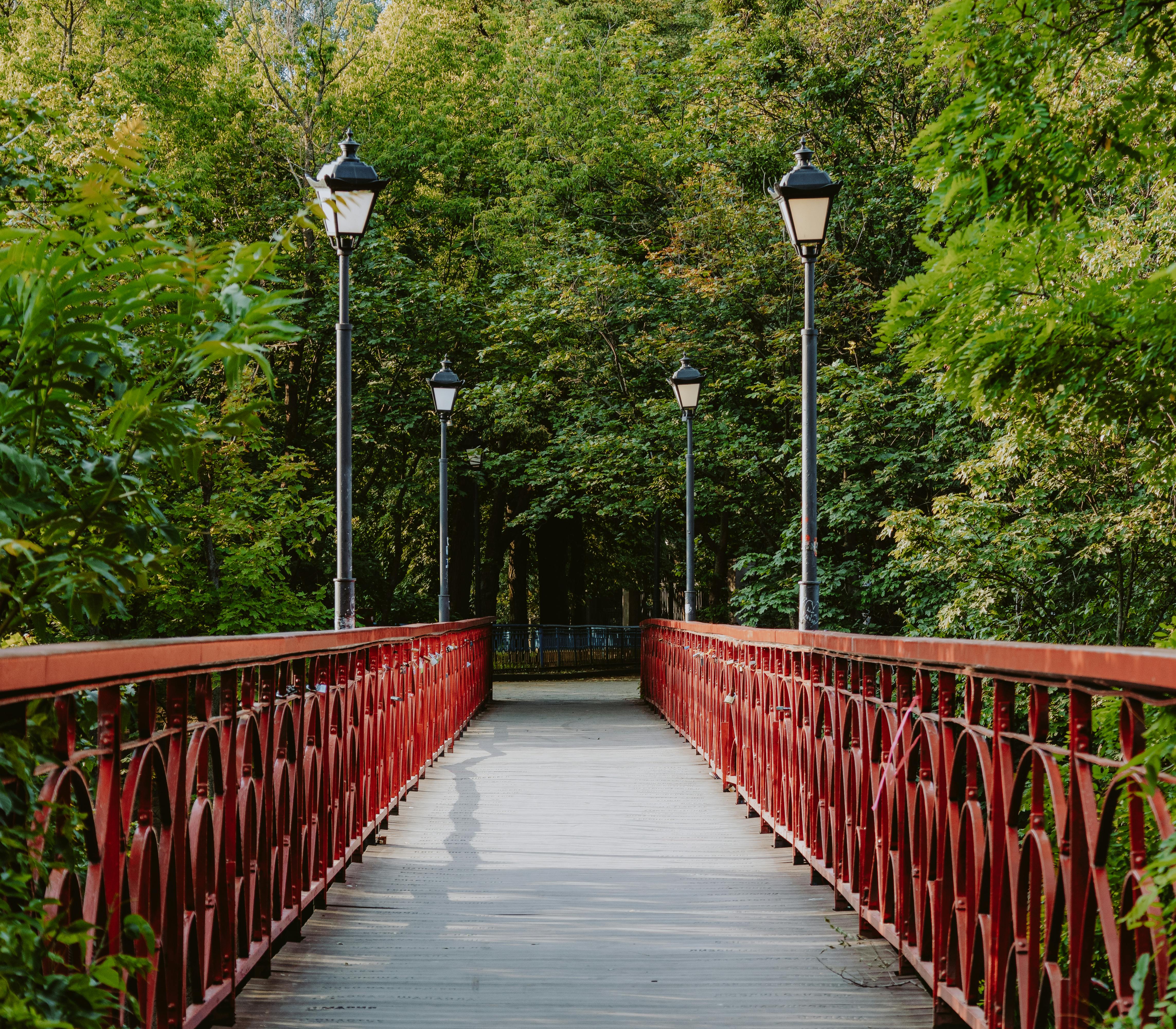 Red Metal Bridge With Light Posts · Free Stock Photo