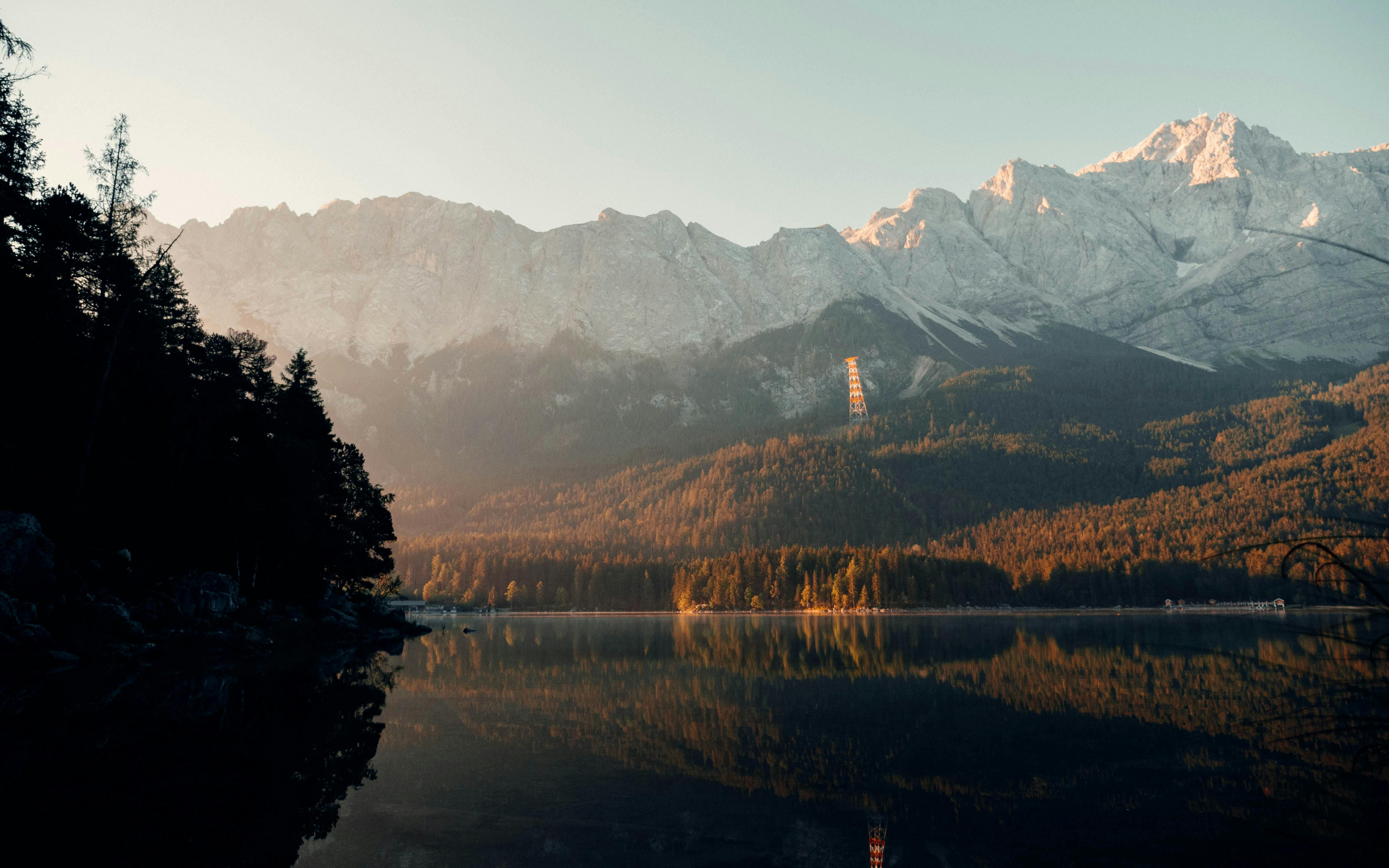 Stars and Moon over Forest around Lake near Mountain at Night · Free ...
