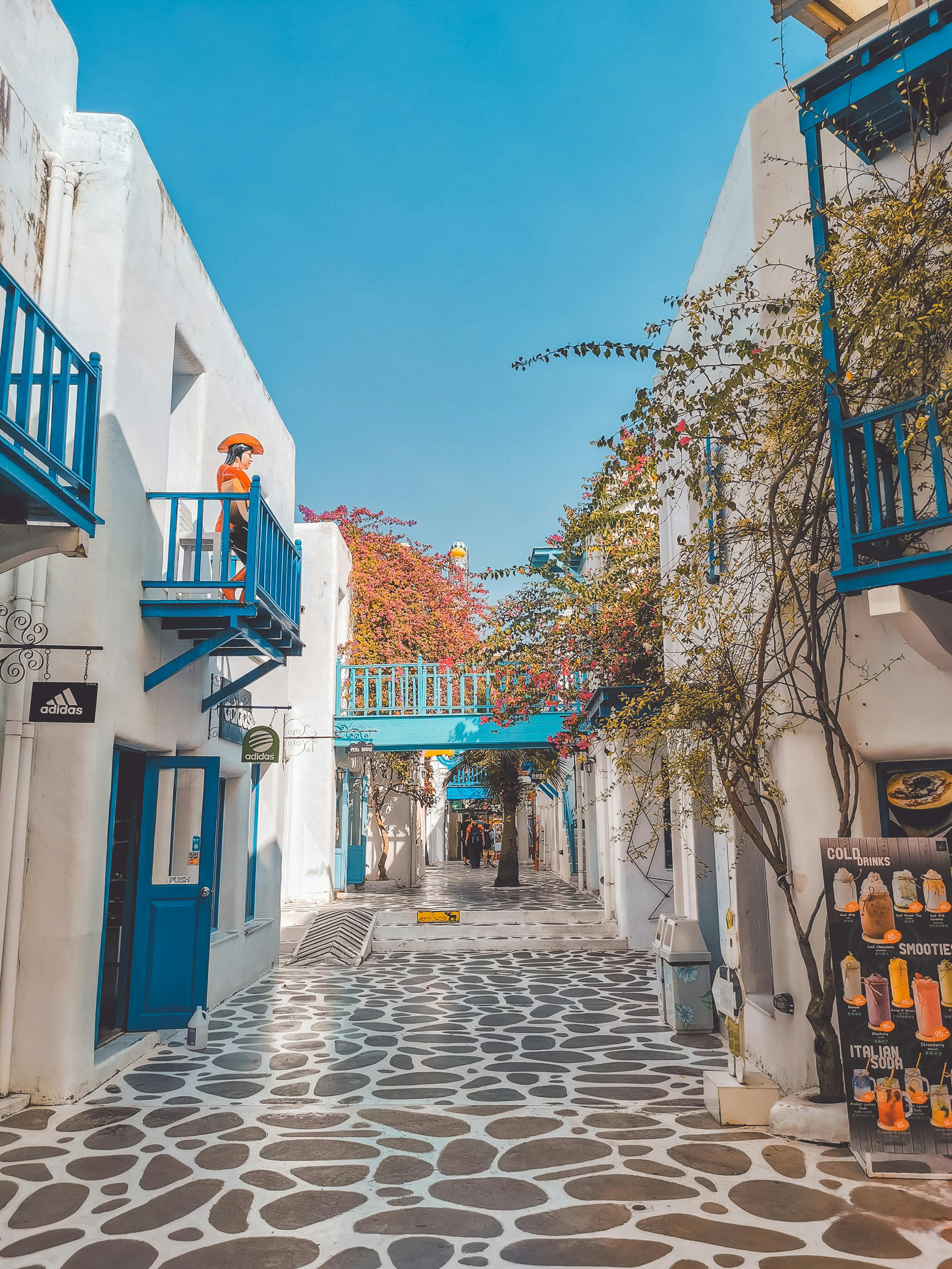 Greek Cobblestone Street Between Buildings · Free Stock Photo