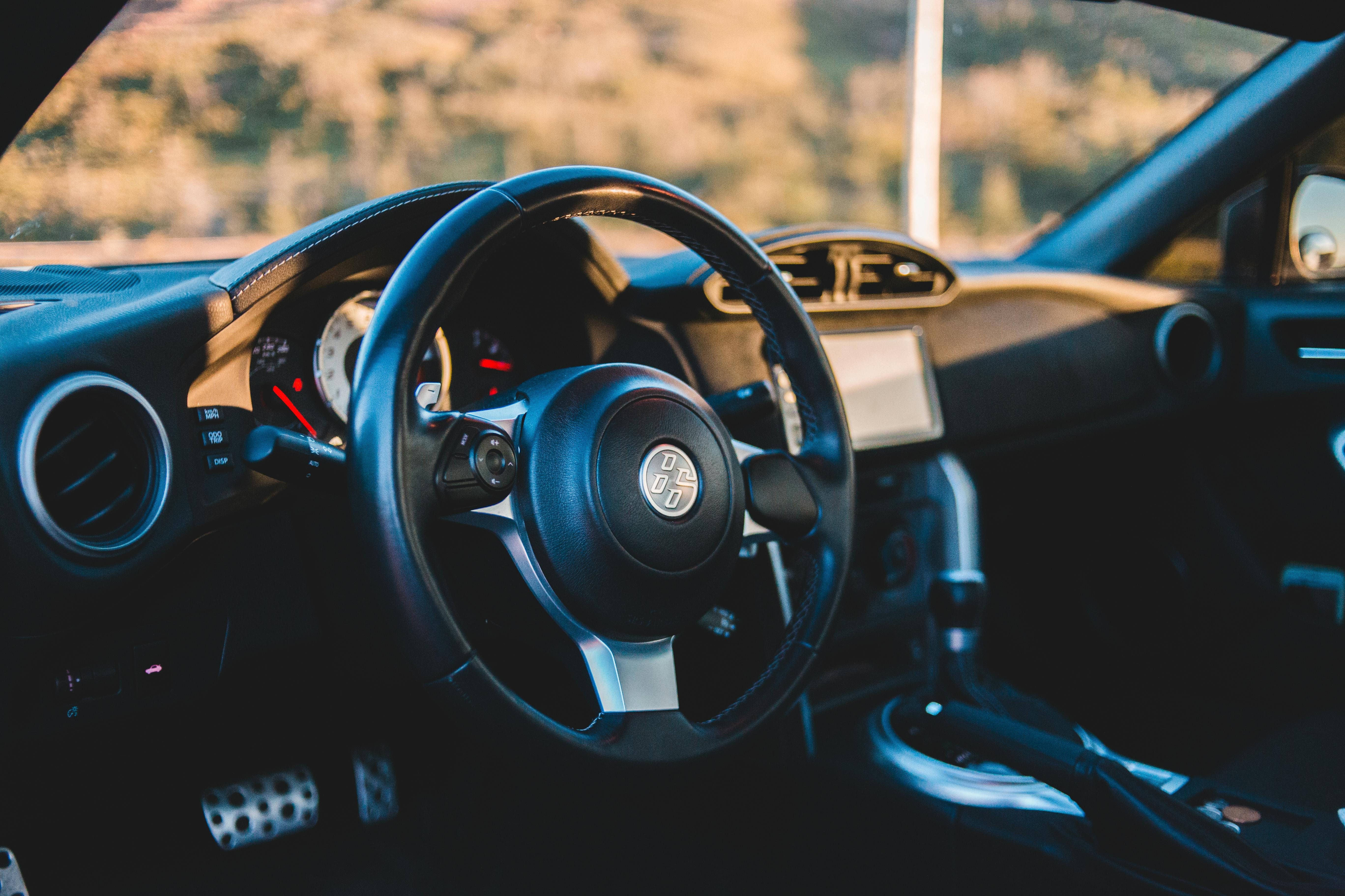 Steering wheel in modern car · Free Stock Photo