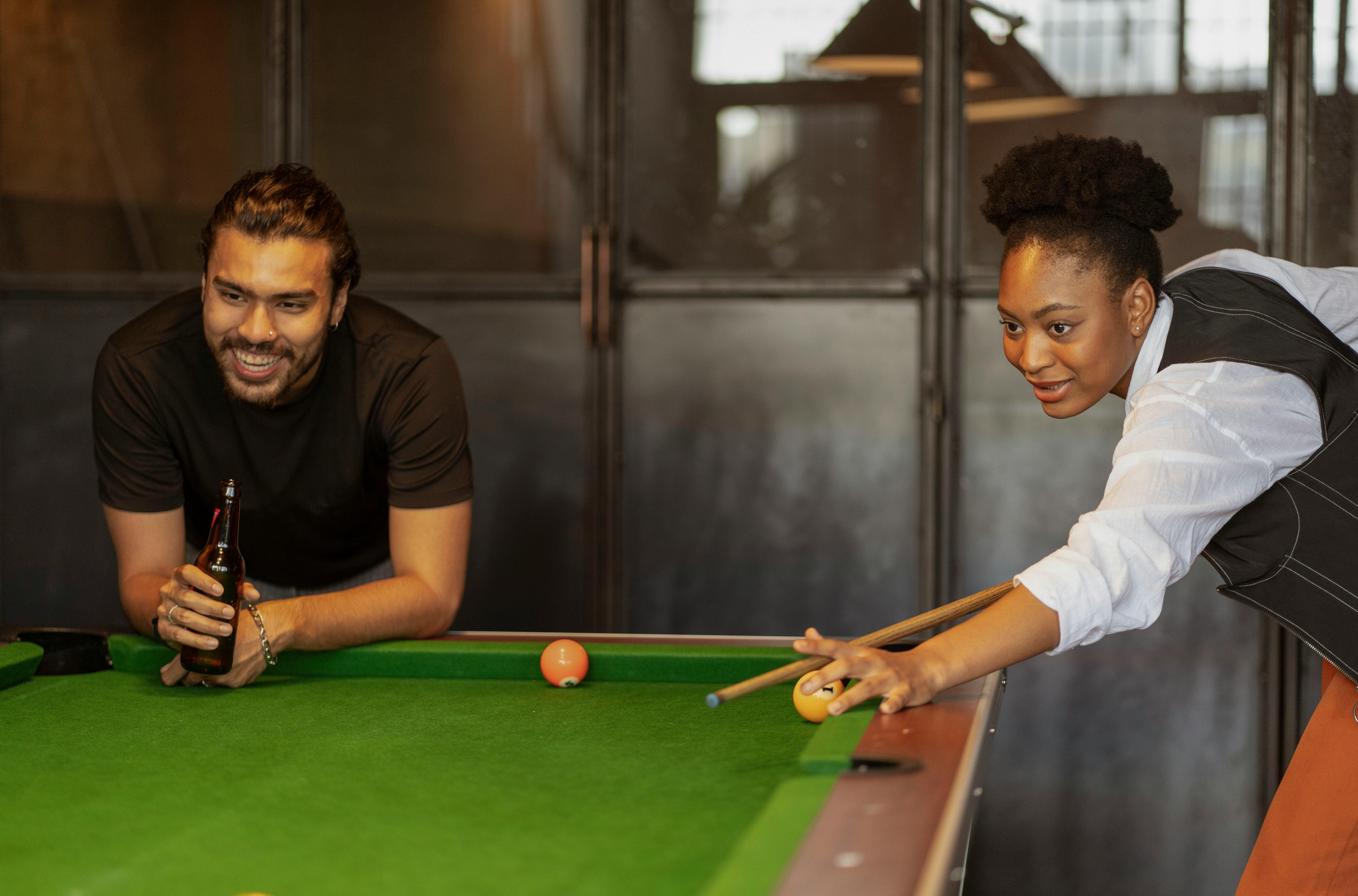 Woman and Man Playing Snooker · Free Stock Photo