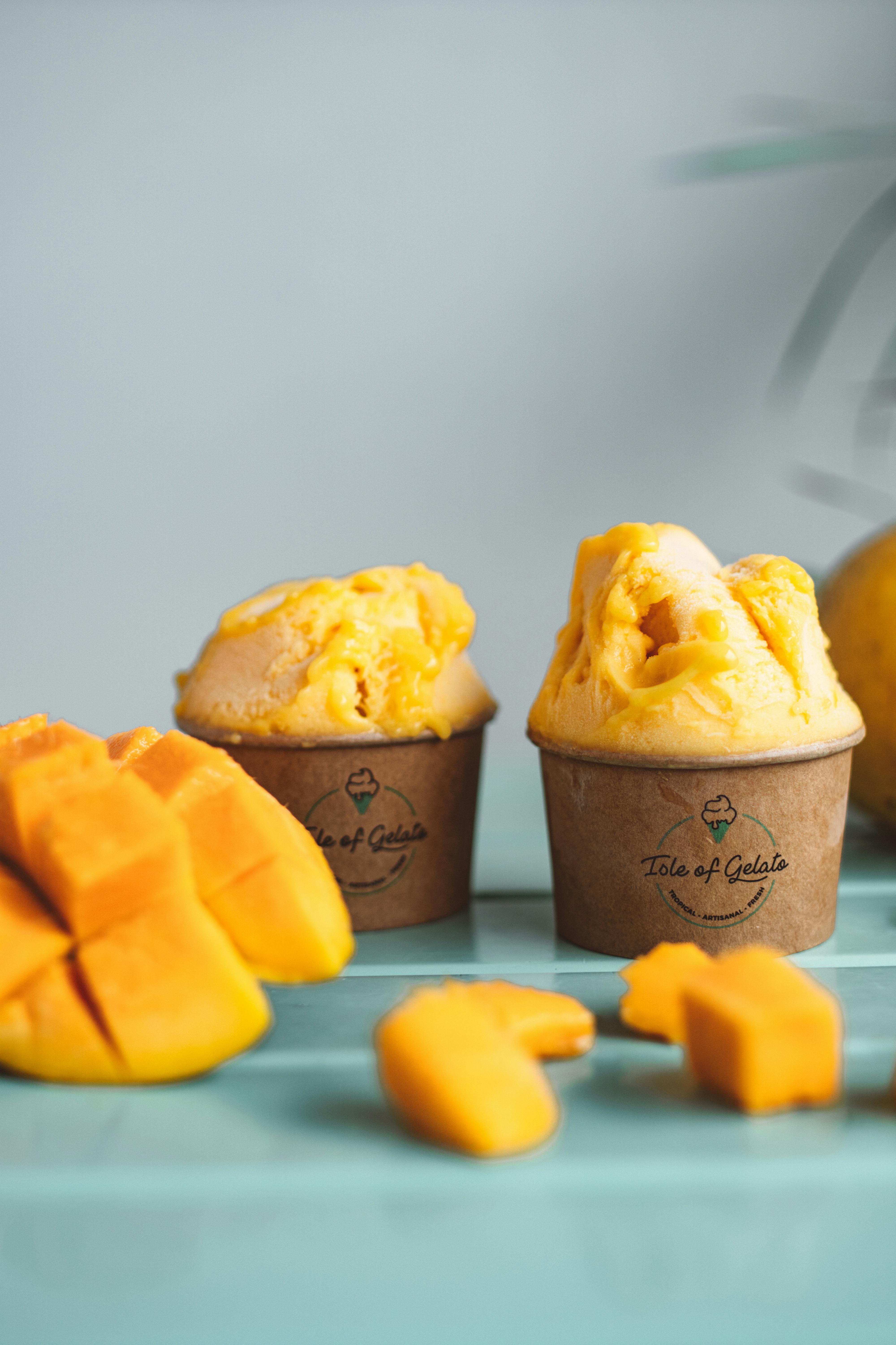 Sliced Mango and Ice Cream on a Cup · Free Stock Photo