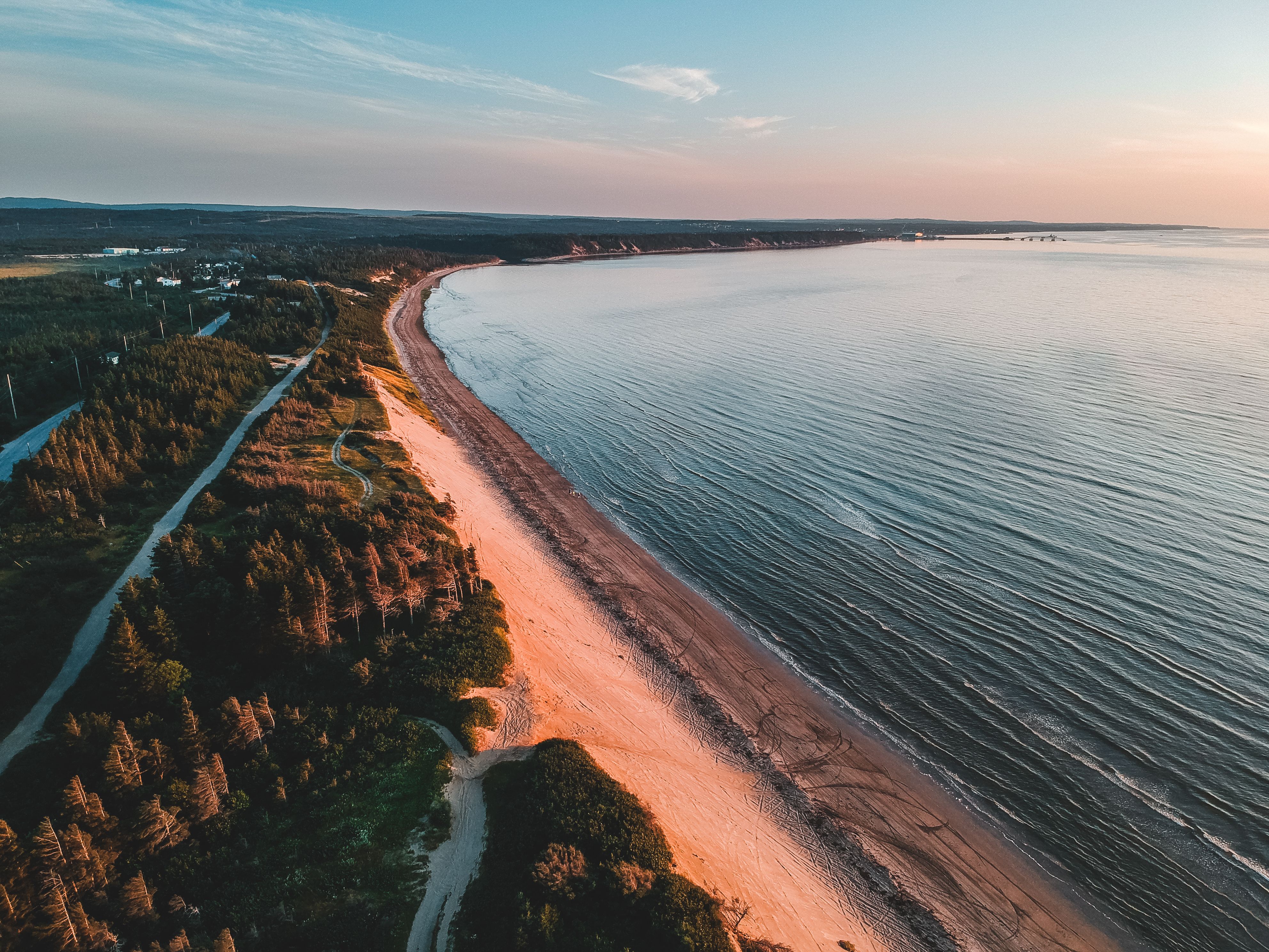 Wavy ocean near coast with roads between greenery trees · Free Stock Photo