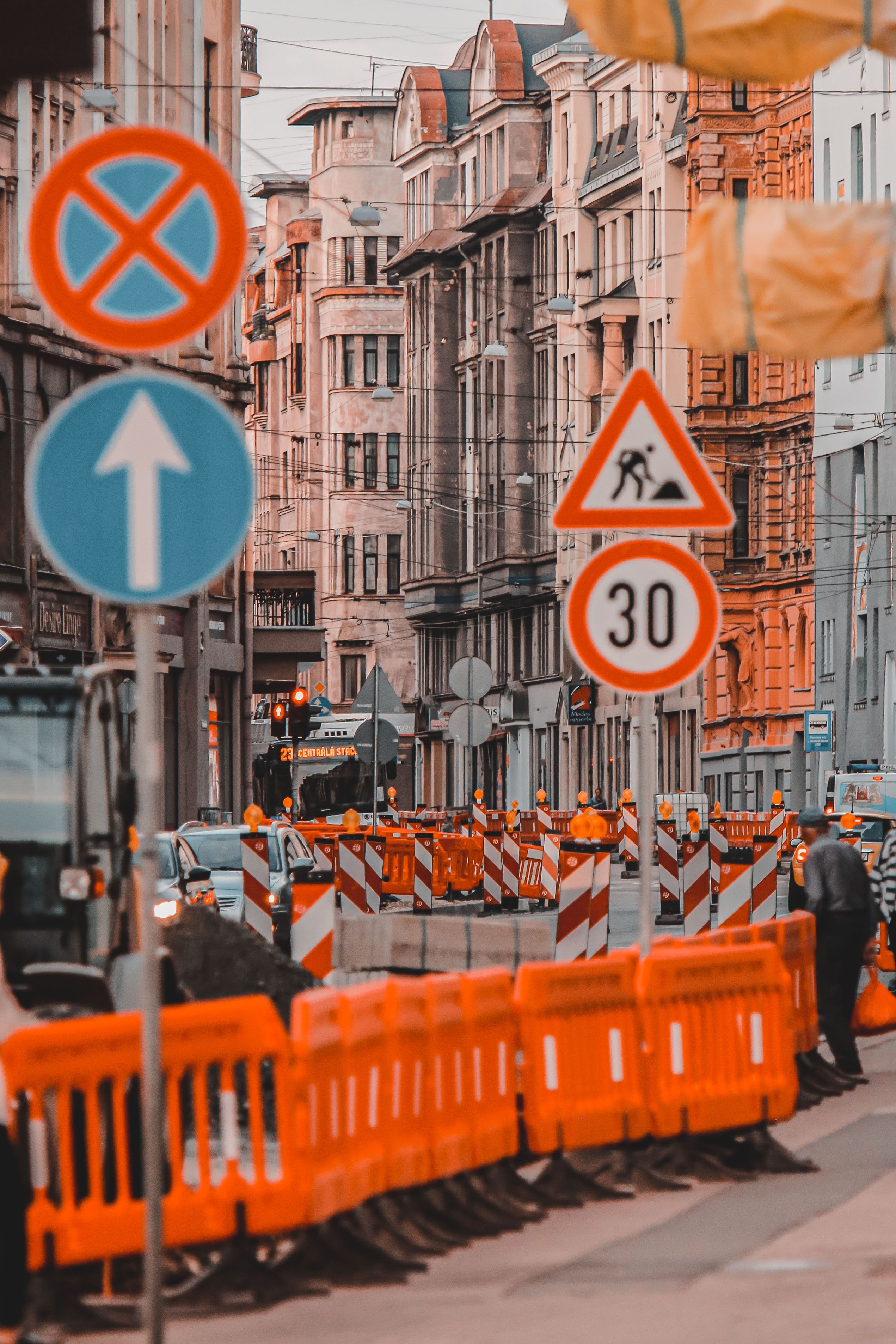 Warning Signs on City Street · Free Stock Photo