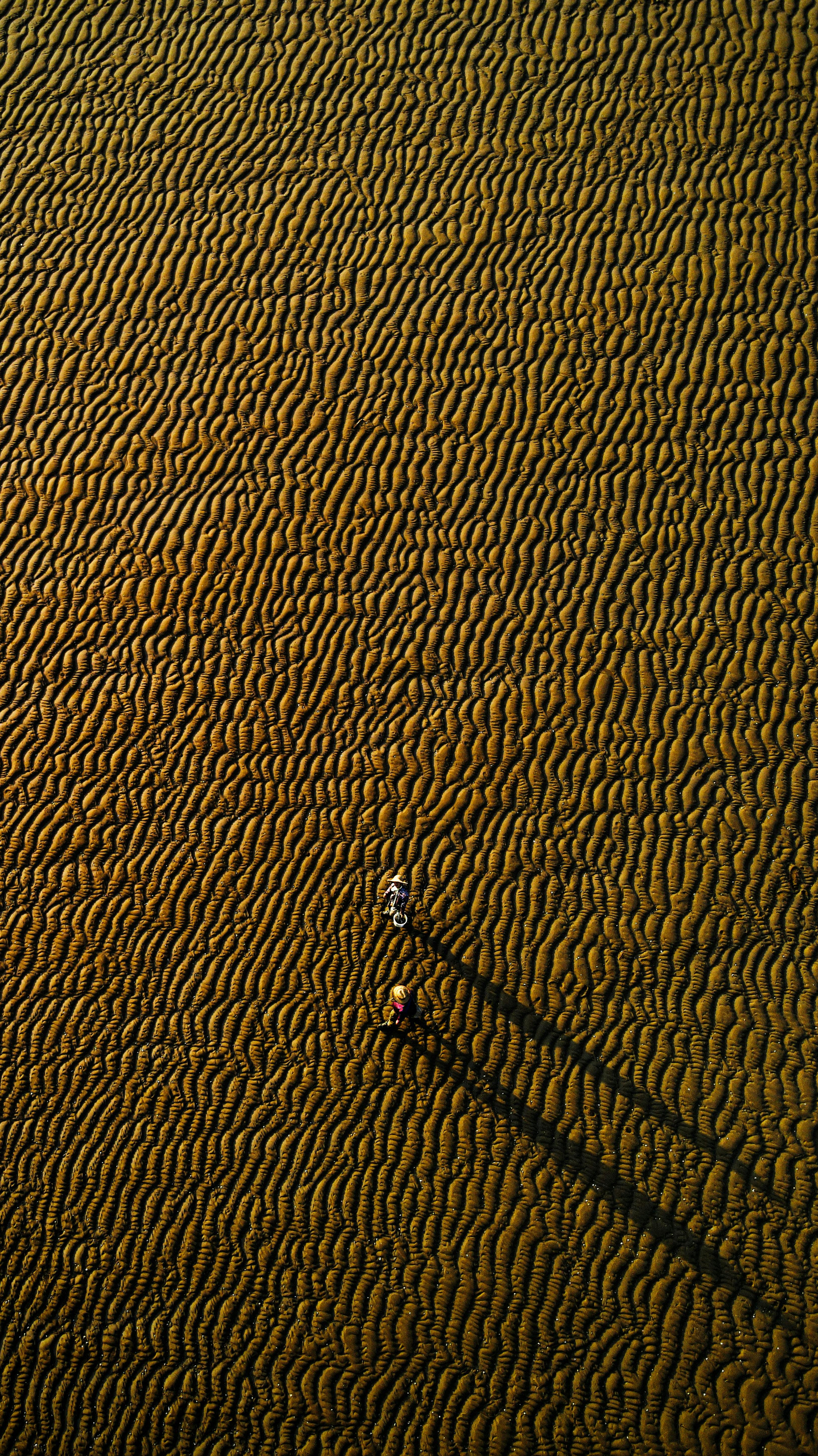 Drone Shot of Wrinkled Sand and Objects Casting a Shadow · Free Stock Photo