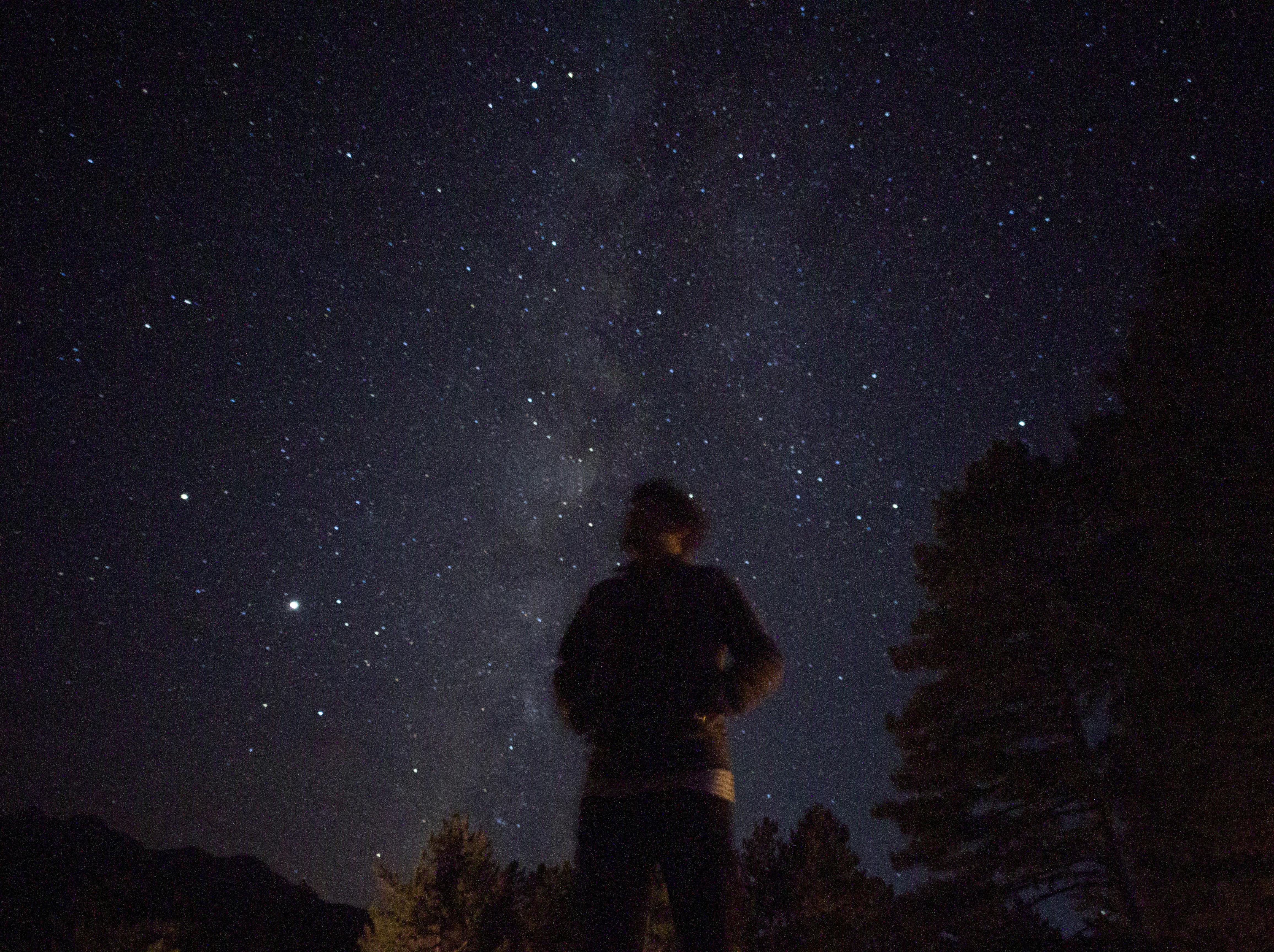 A Man Standing Under the Starry Night Sky · Free Stock Photo