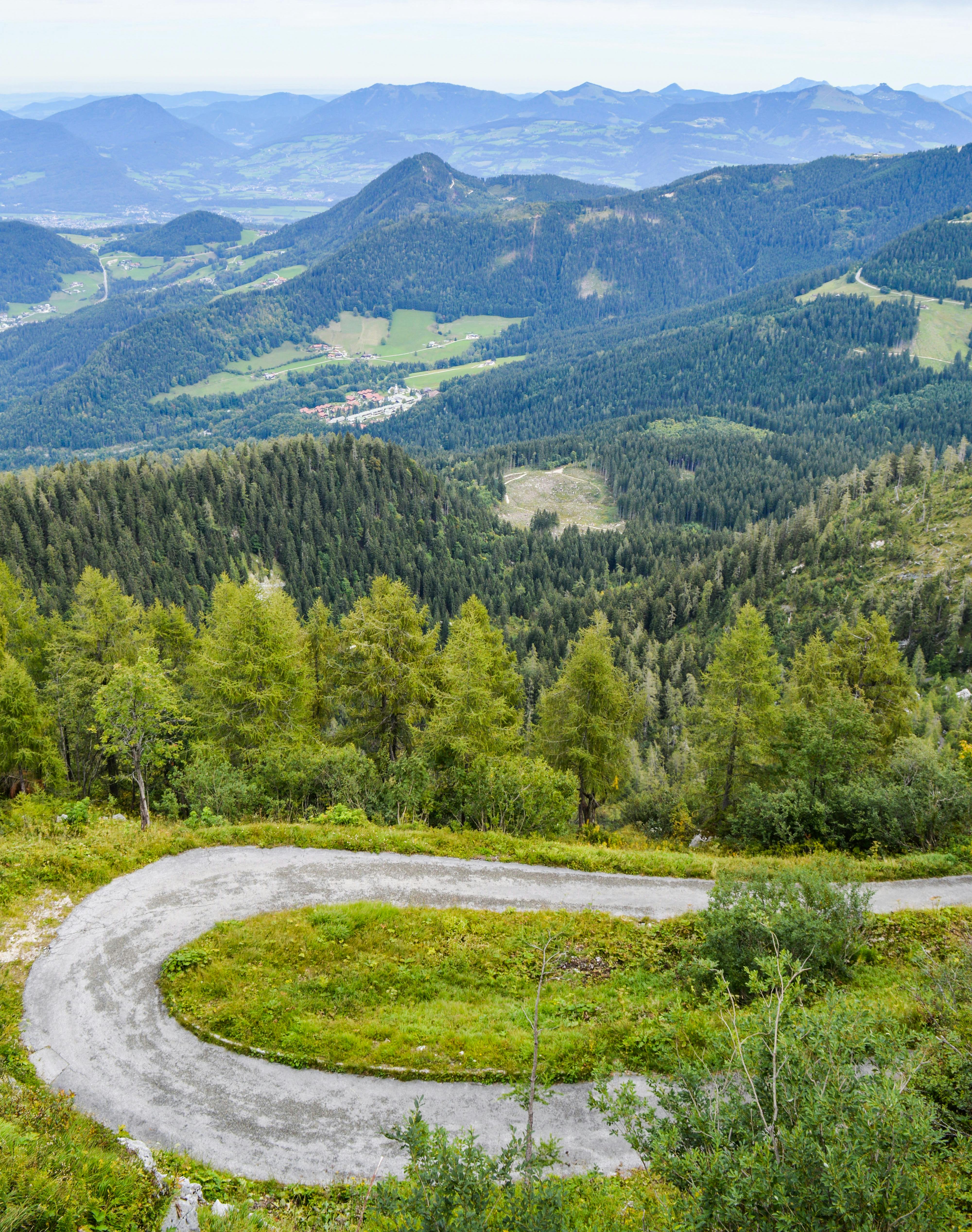 Curvy concrete road surrounded with greenery · Free Stock Photo