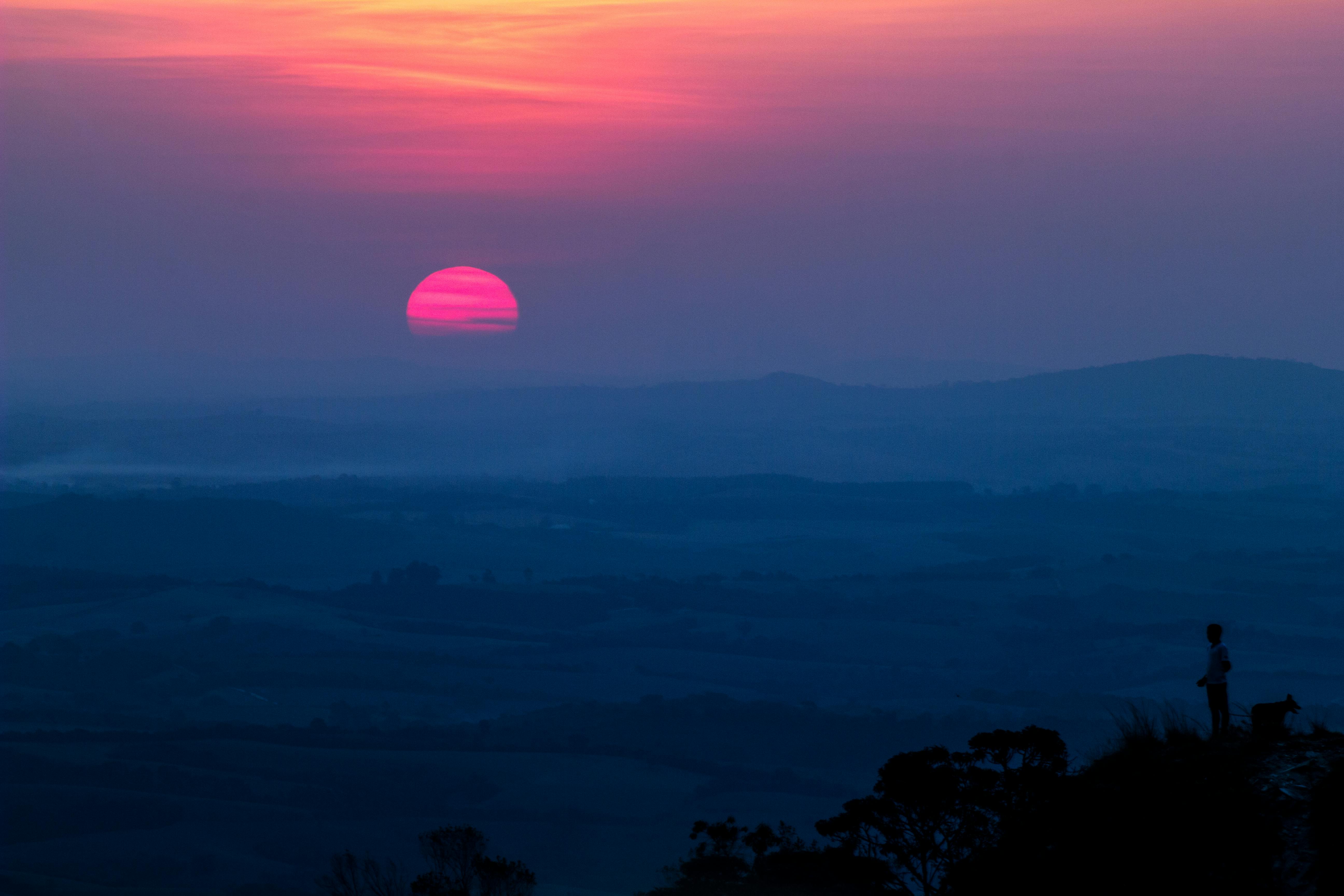 Pink Sunset over Blue Nature Landscape · Free Stock Photo