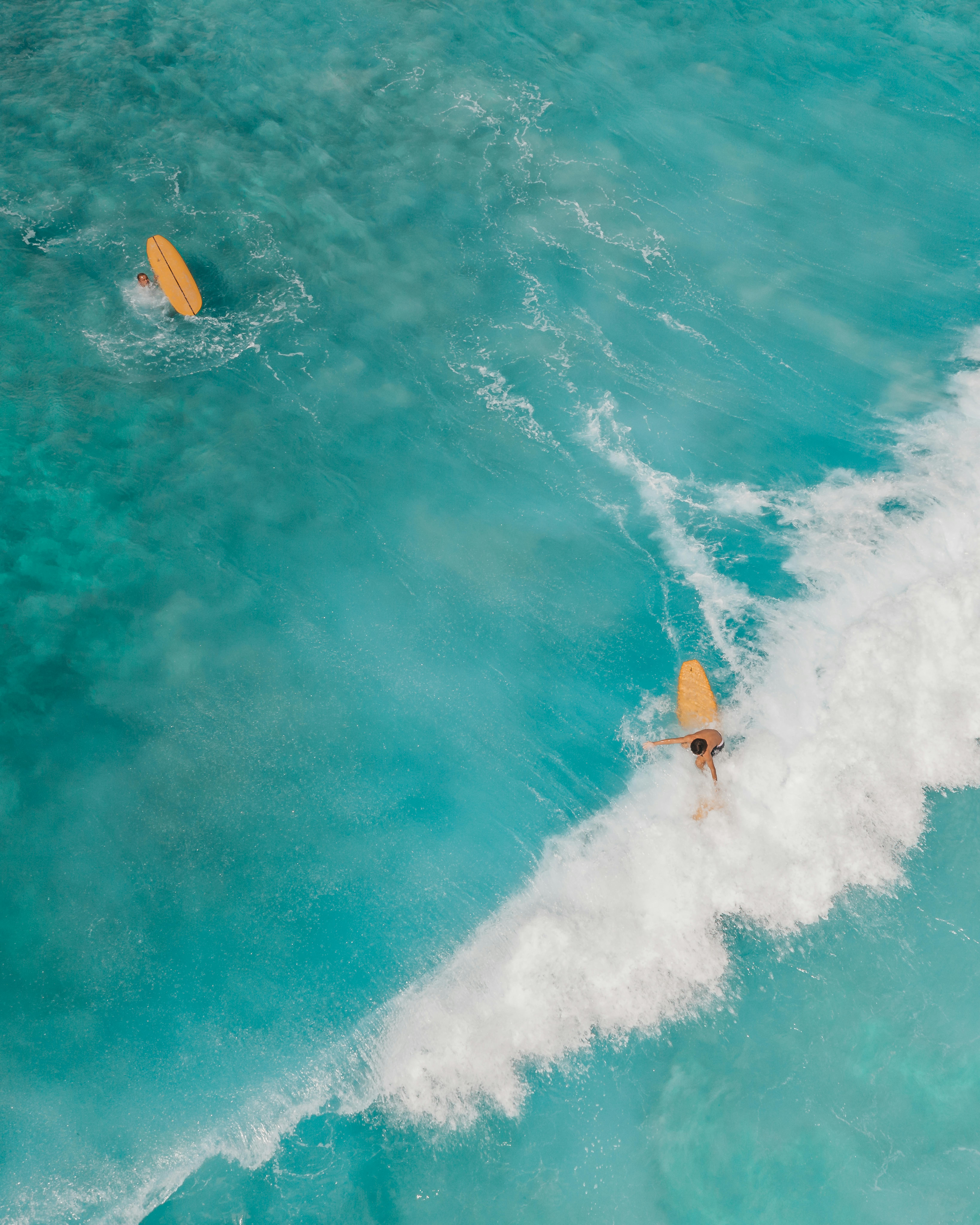 Top View of People Surfboarding in a Turquoise Sea · Free Stock Photo