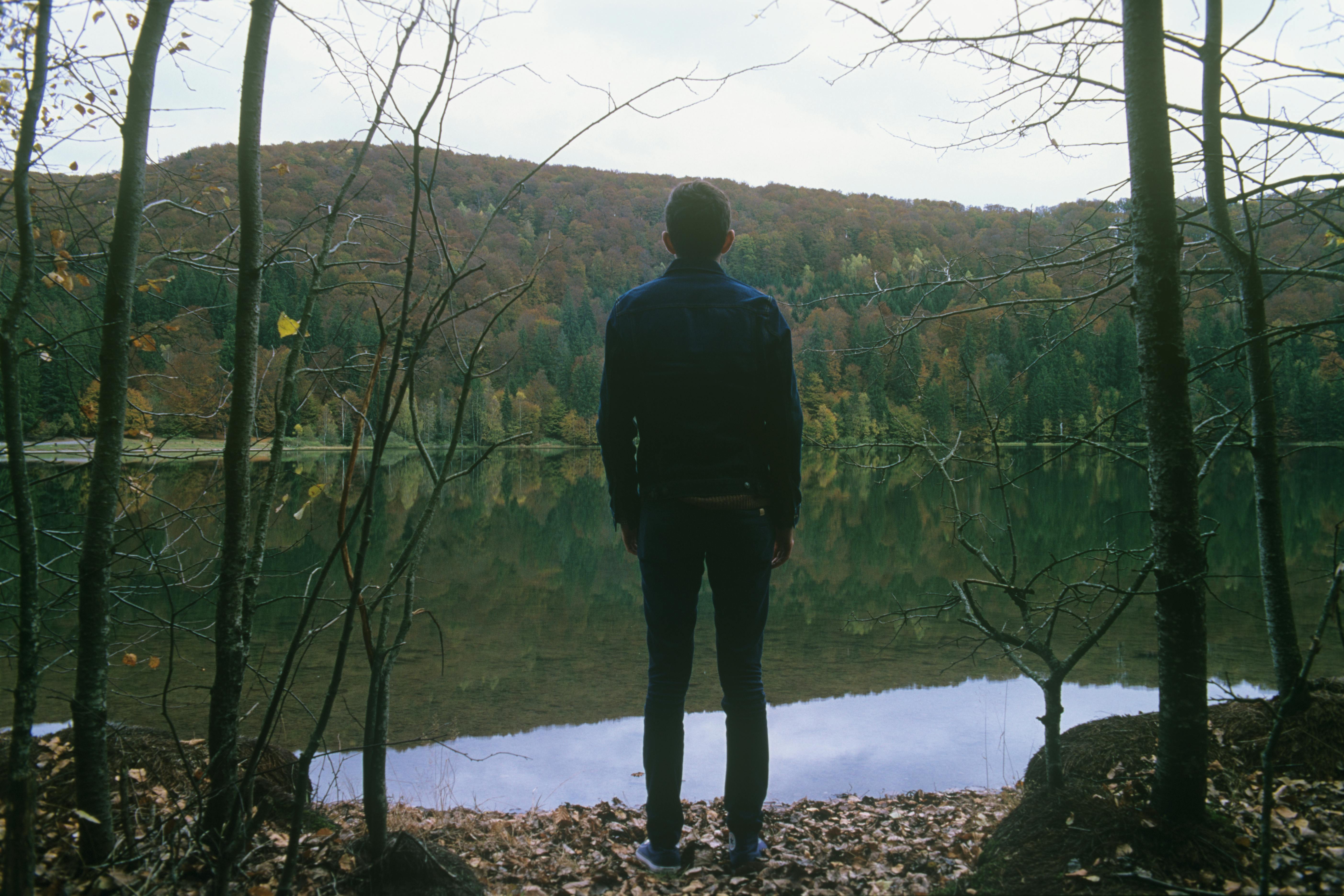 Back View of a Man Standing in the Lakeshore · Free Stock Photo