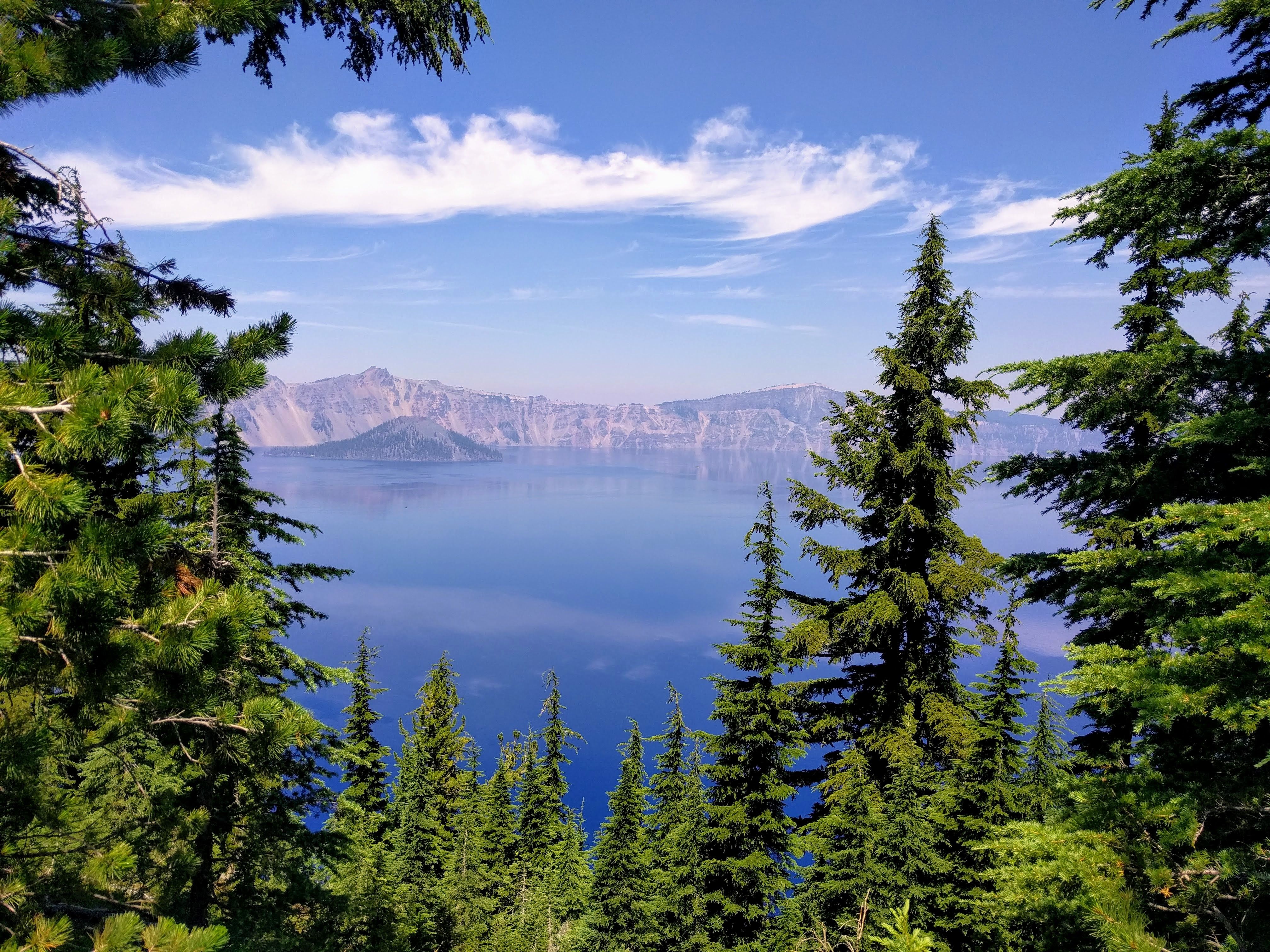 Green Trees Near Crater Lake Under the Sky · Free Stock Photo