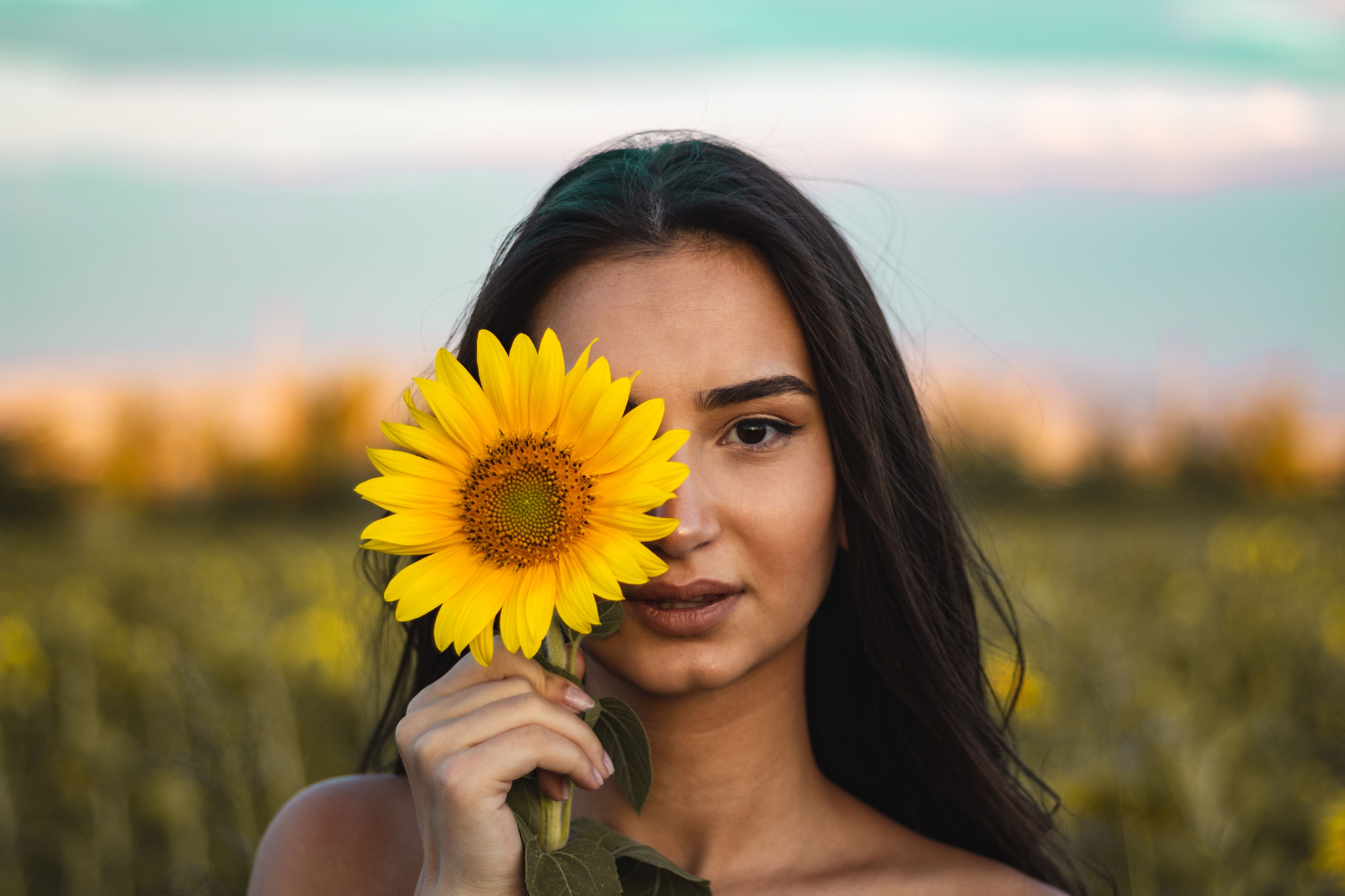 Woman Face in Mirror with Flowers · Free Stock Photo