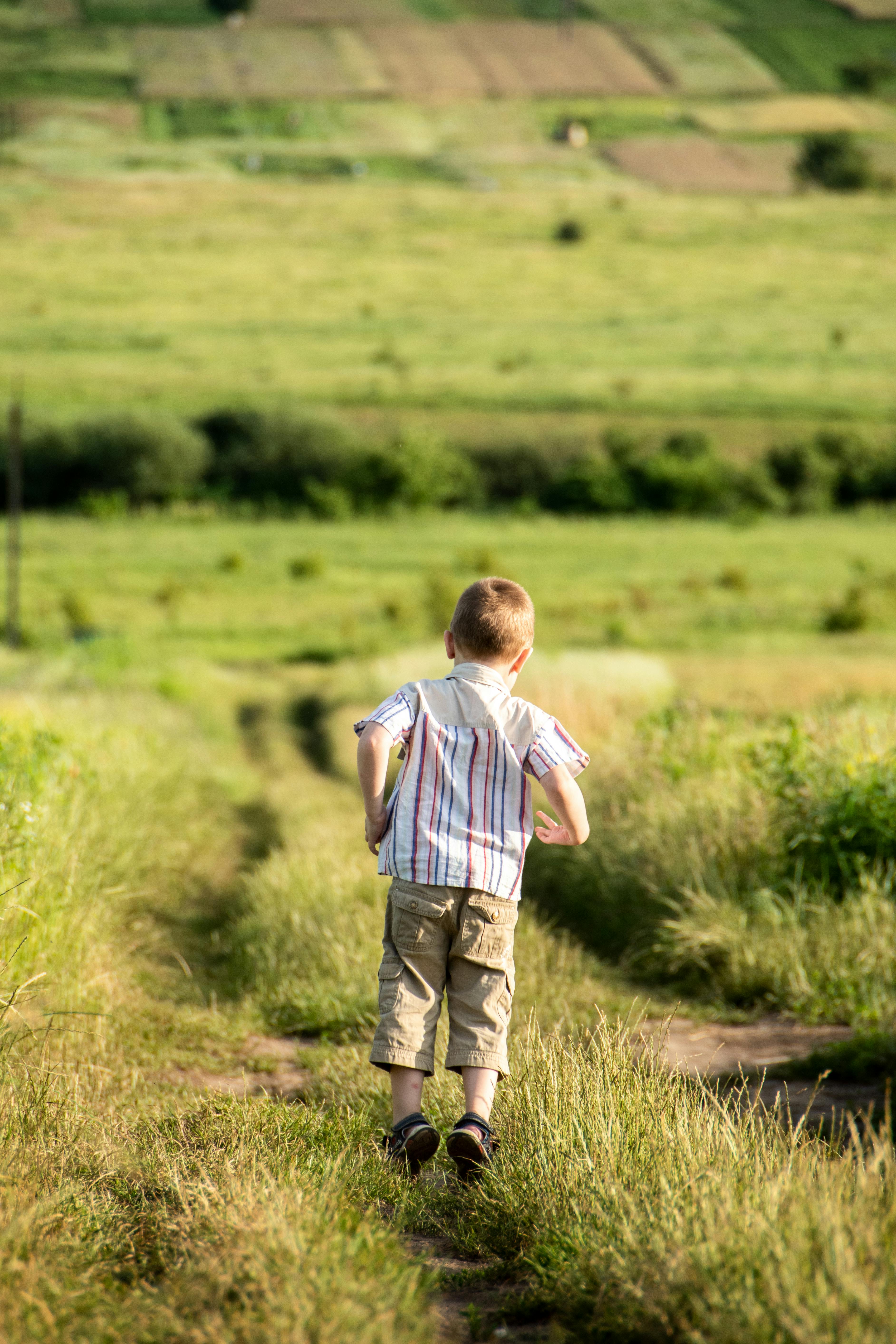 Back of a Boy Wearing a Backpack · Free Stock Photo