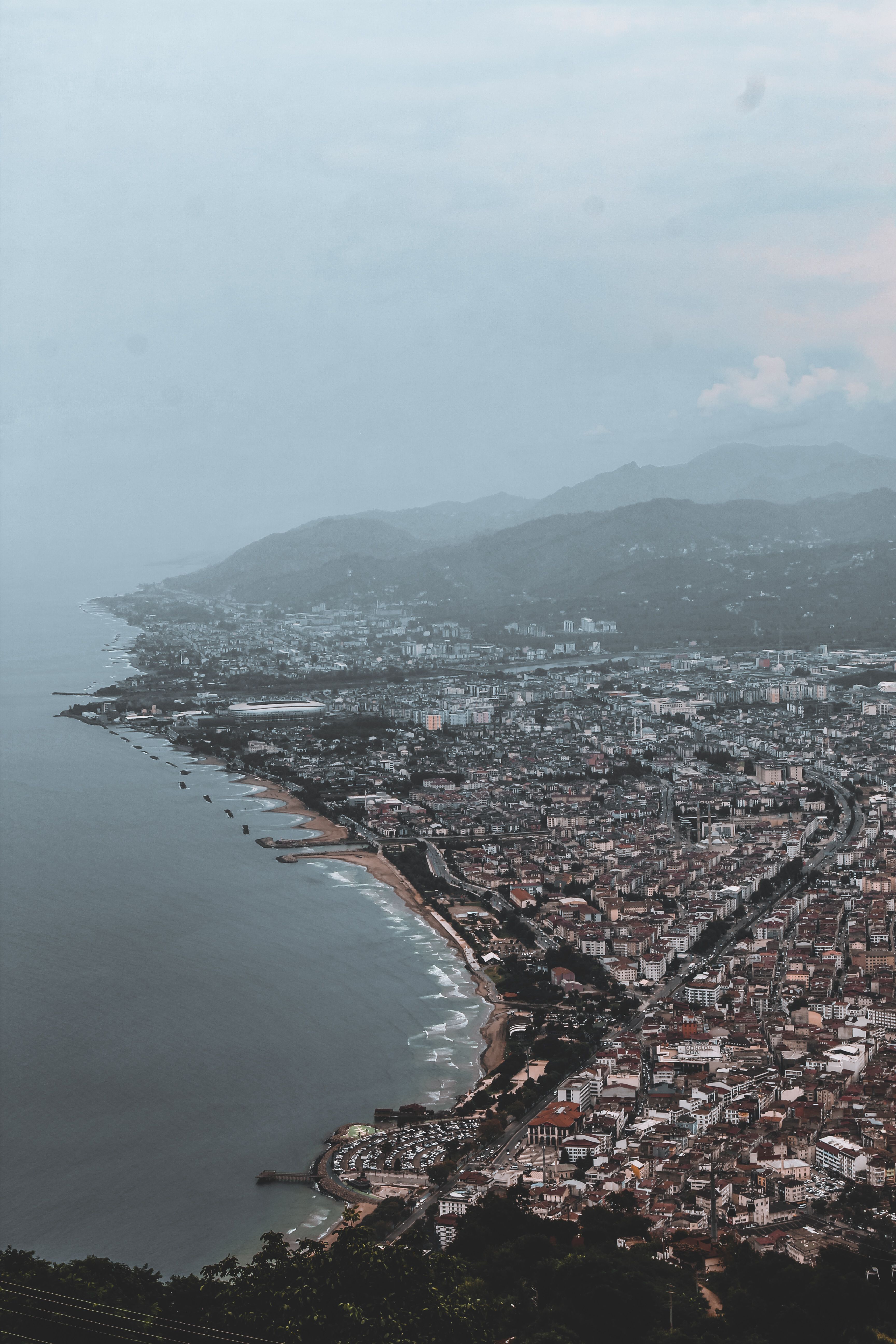 Aerial view of Seaside City with Marina · Free Stock Photo