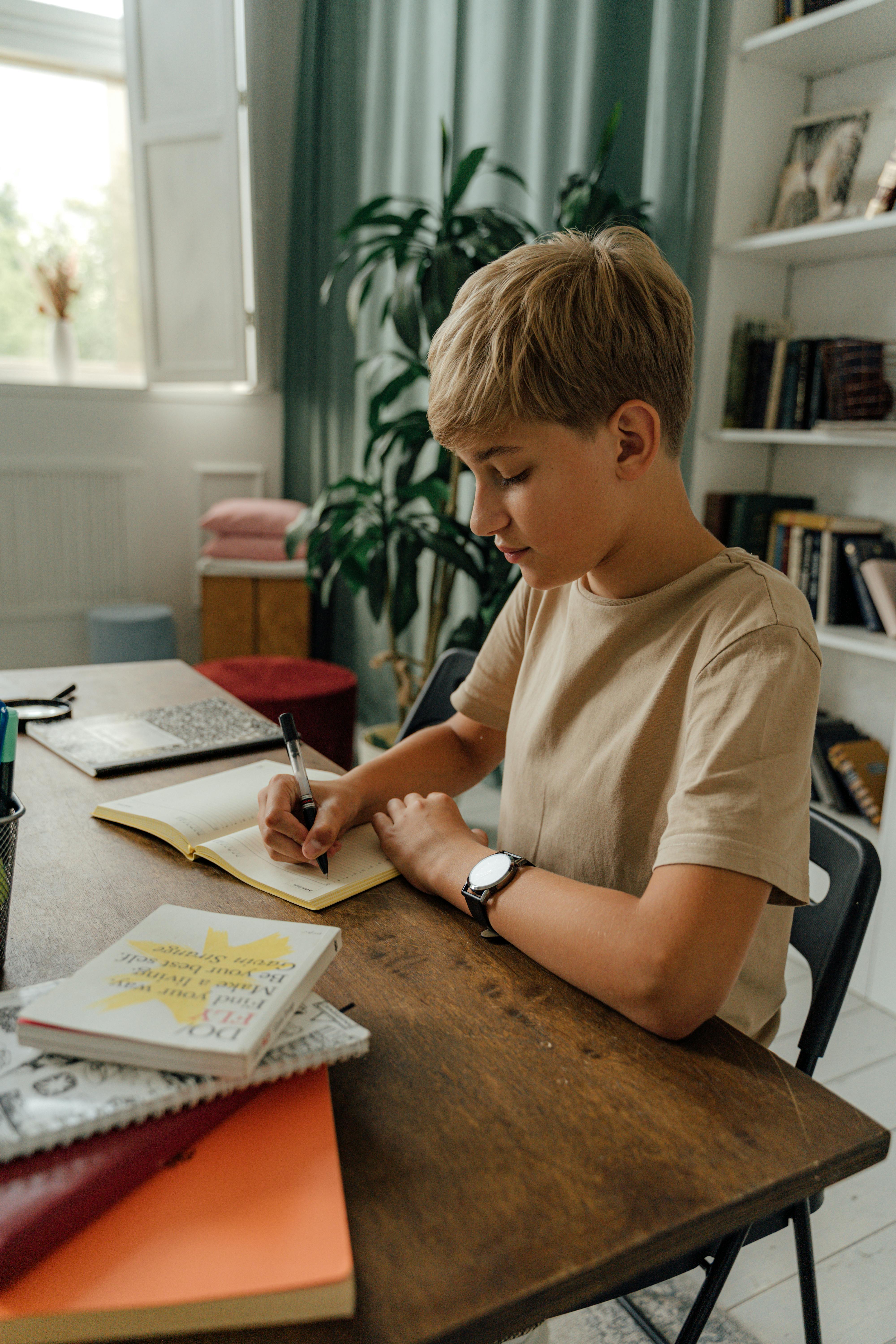 Boy Busy Writing · Free Stock Photo