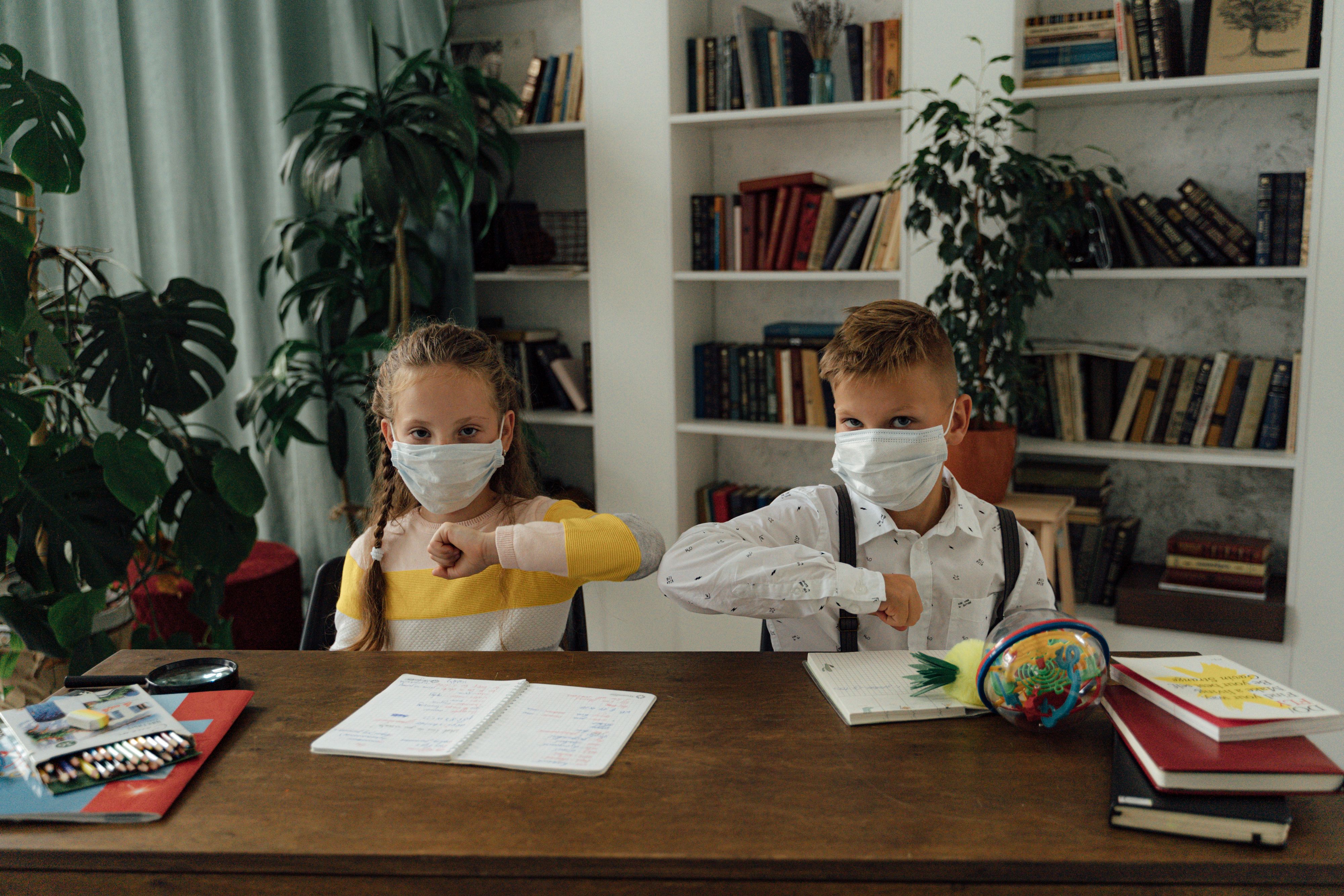 Boy and Girl Wearing Facemask Touching Elbows · Free Stock Photo