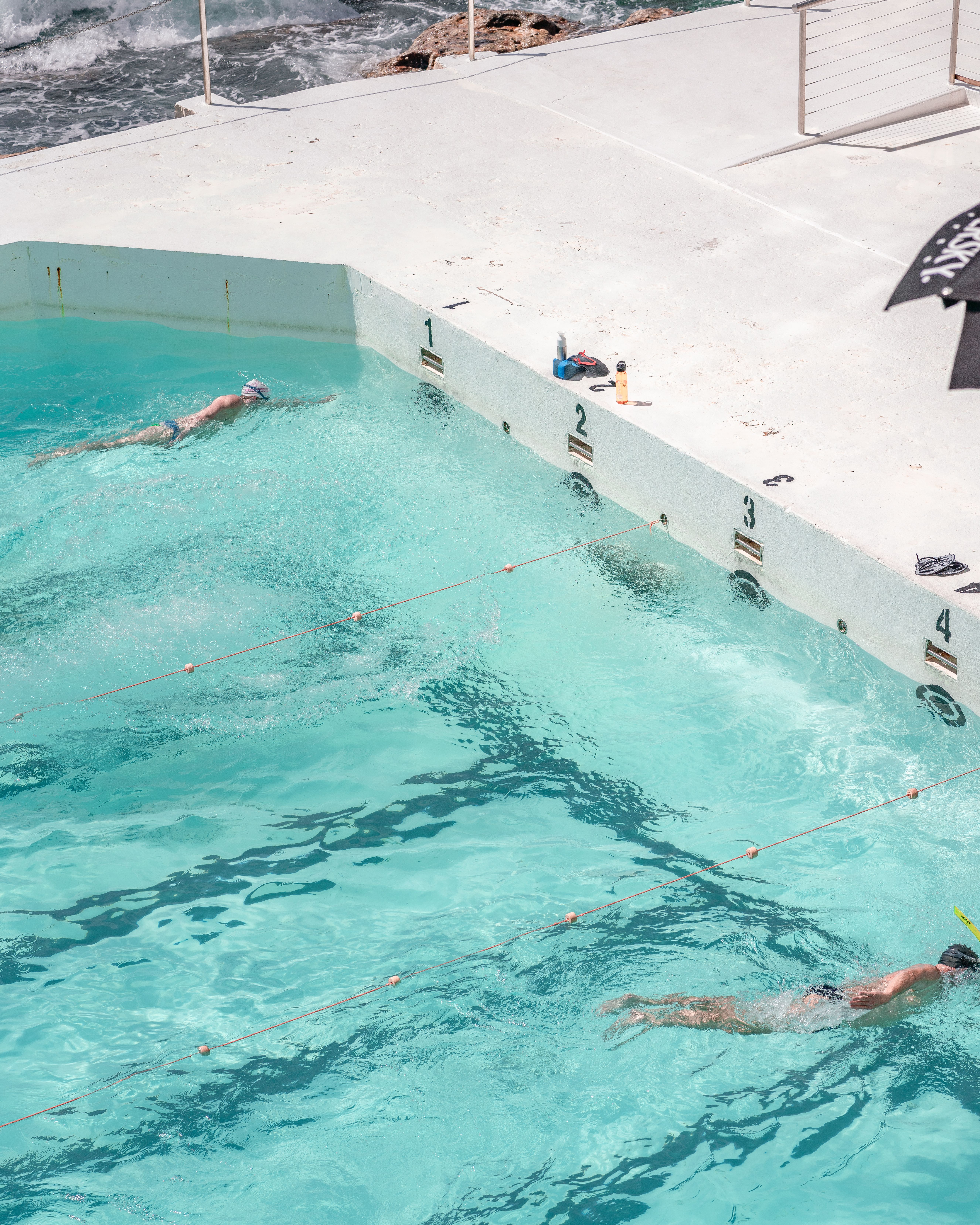 Faceless sportsmen swimming front crawl in pool · Free Stock Photo