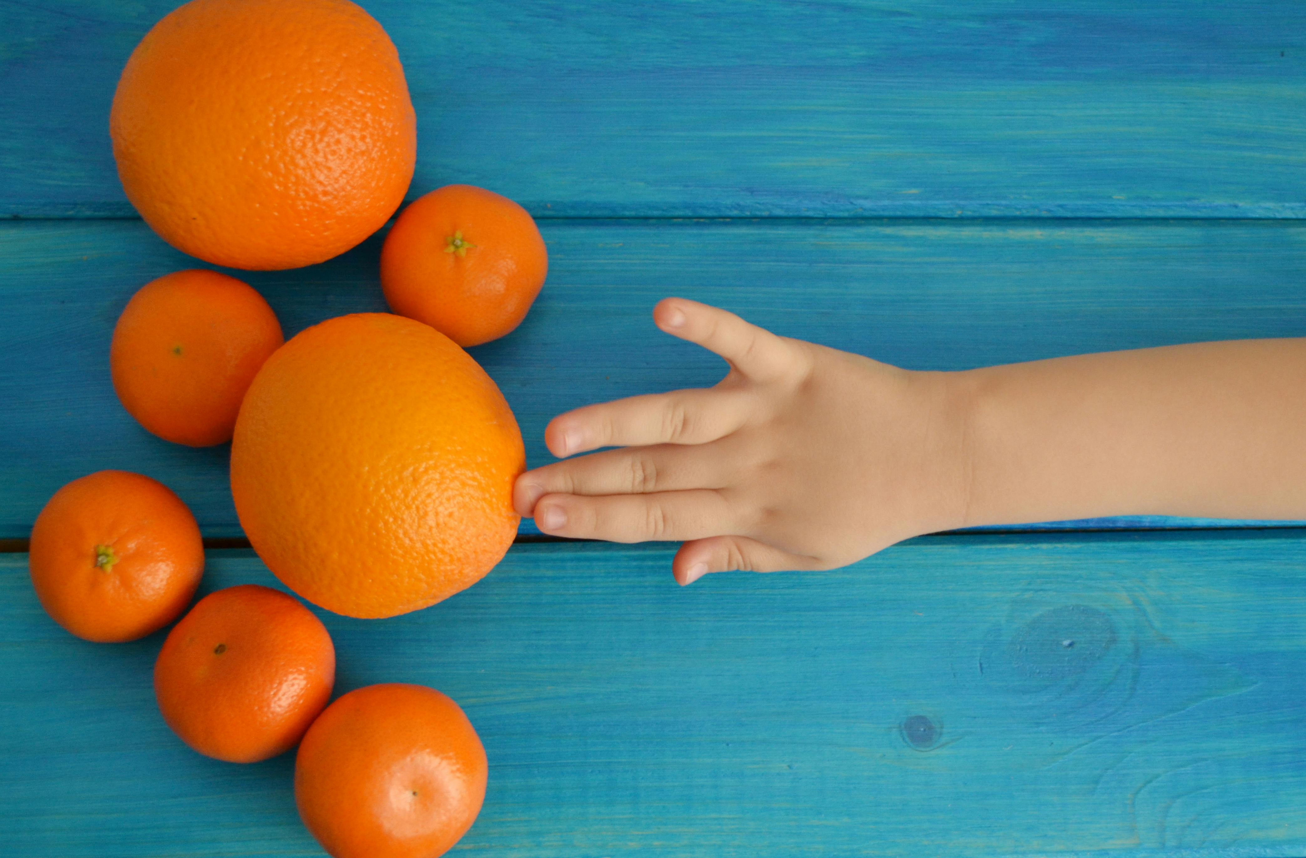 Photograph of a Child's Hand Touching an Orange · Free Stock Photo