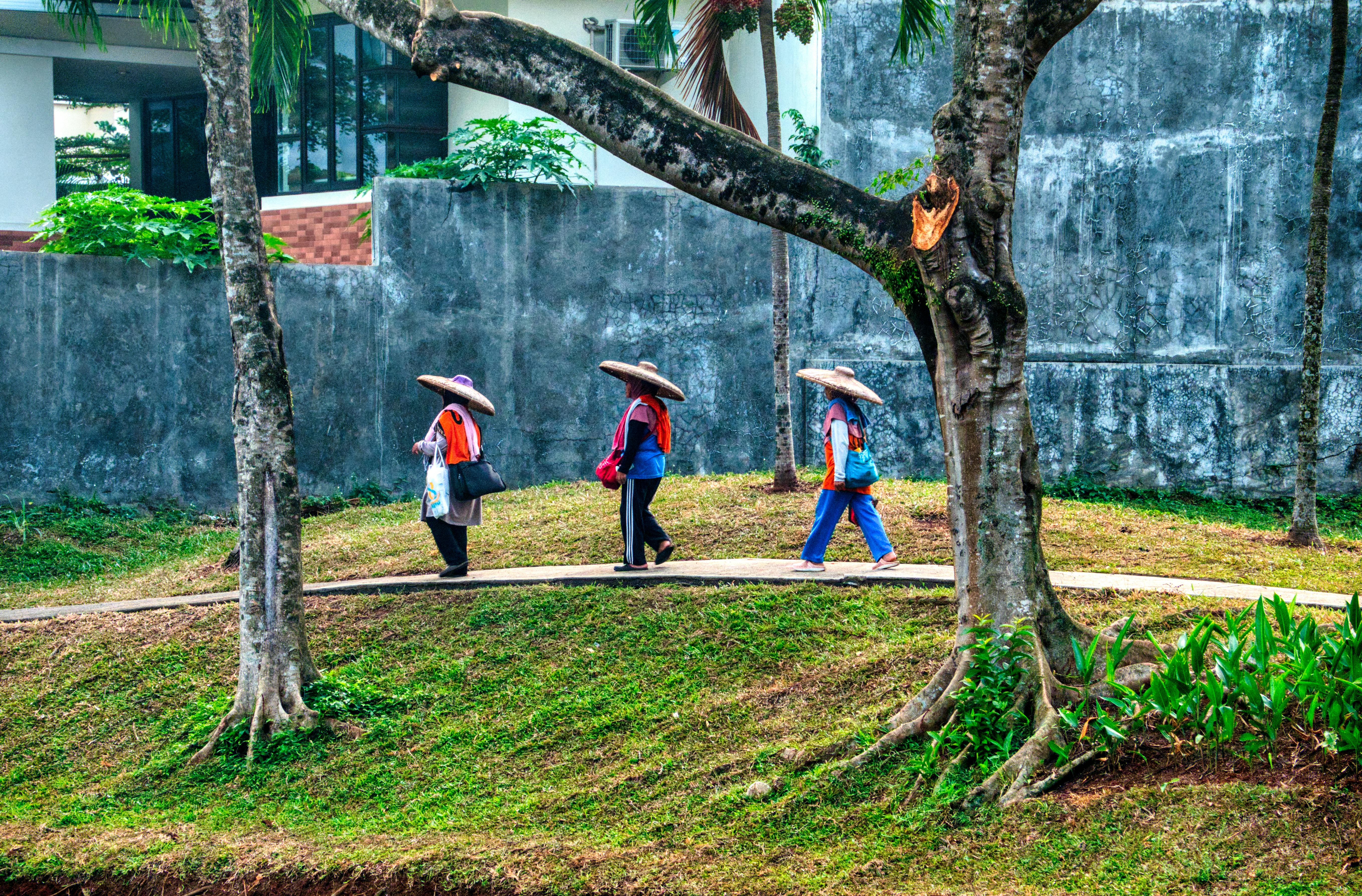 People with Traditional Hats Walking on the Footpath · Free Stock Photo