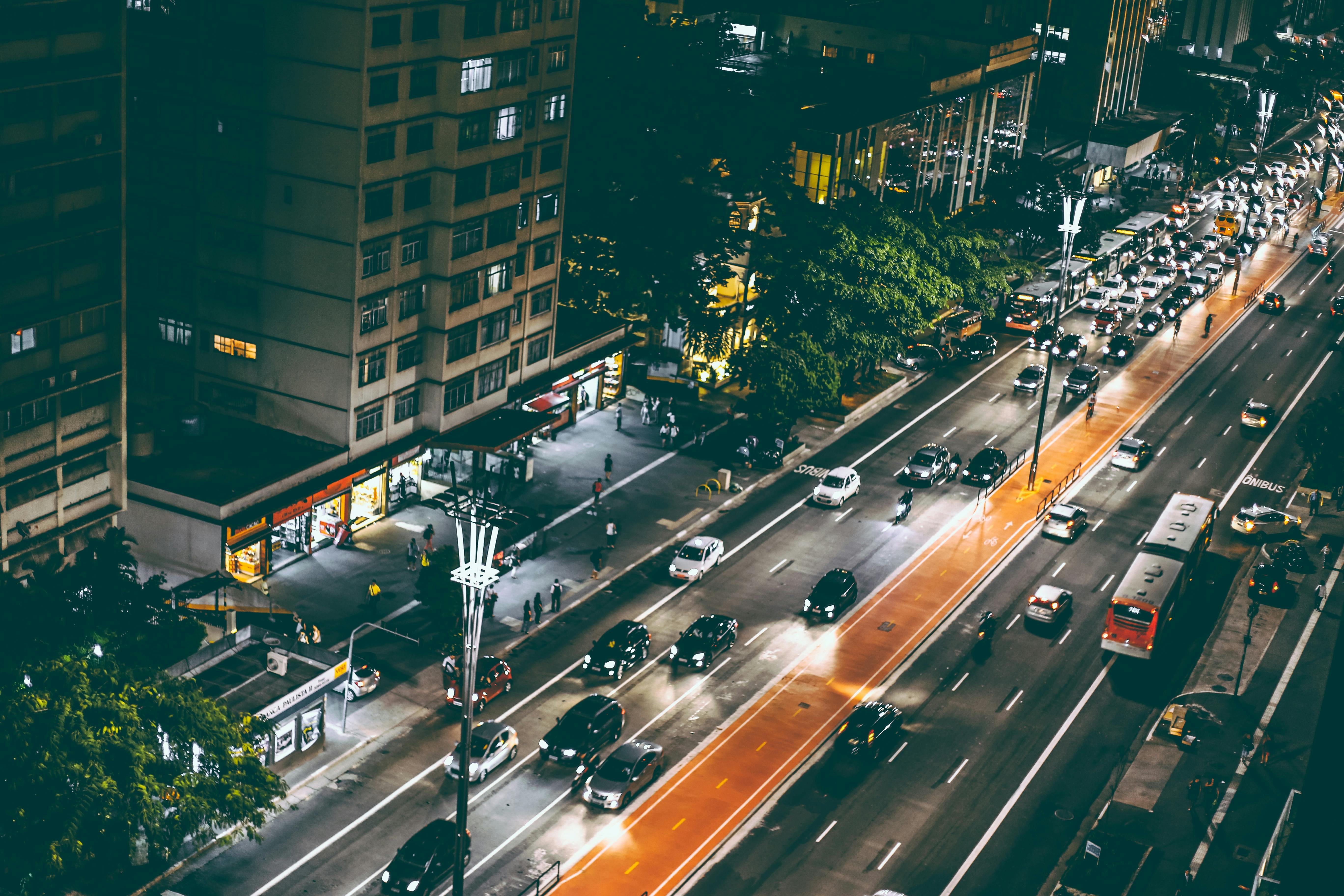 Aerial View of City Street during Nighttime · Free Stock Photo