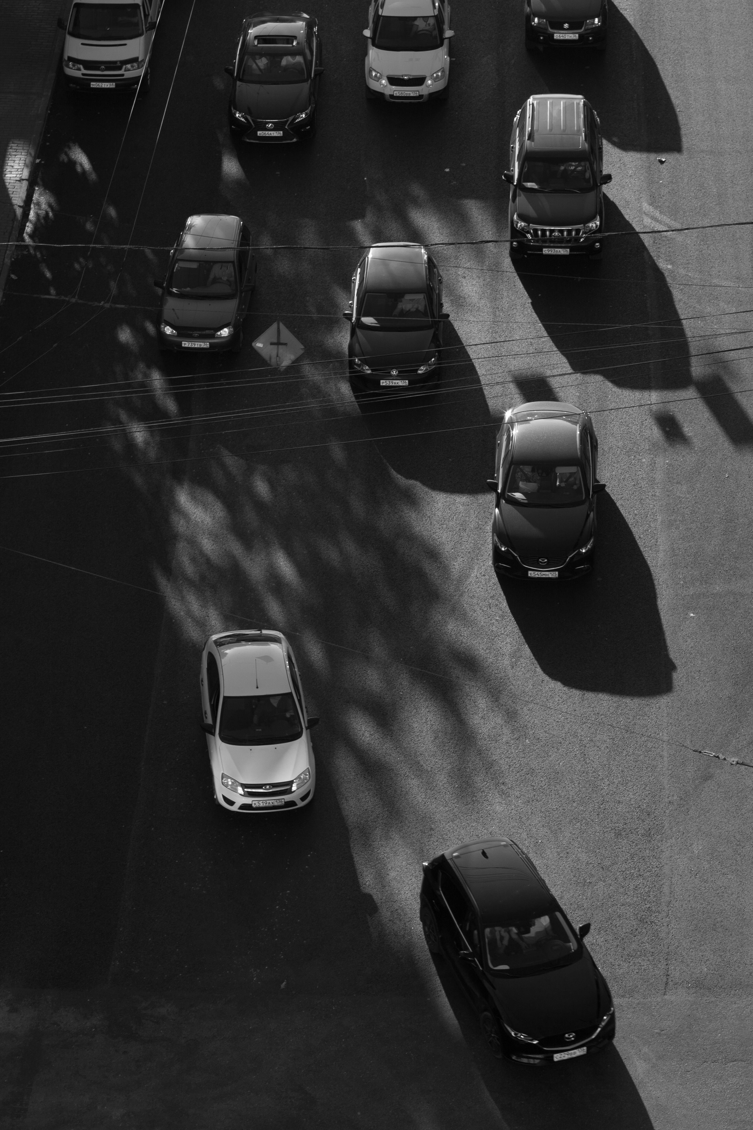 Grayscale Photo of Cars on the Road · Free Stock Photo