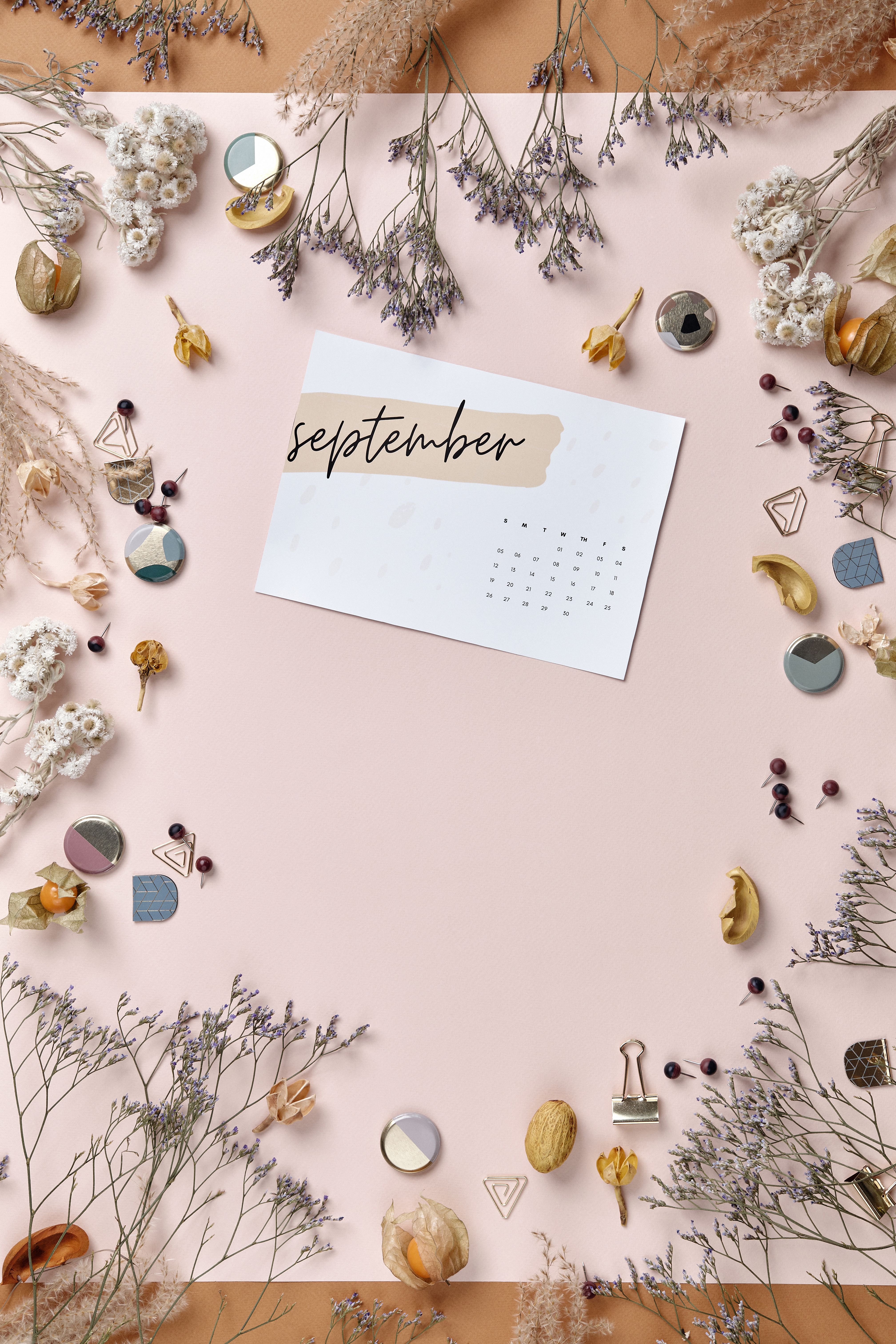White Printed Calendar Paper Surrounded by Dried Flowers · Free Stock Photo