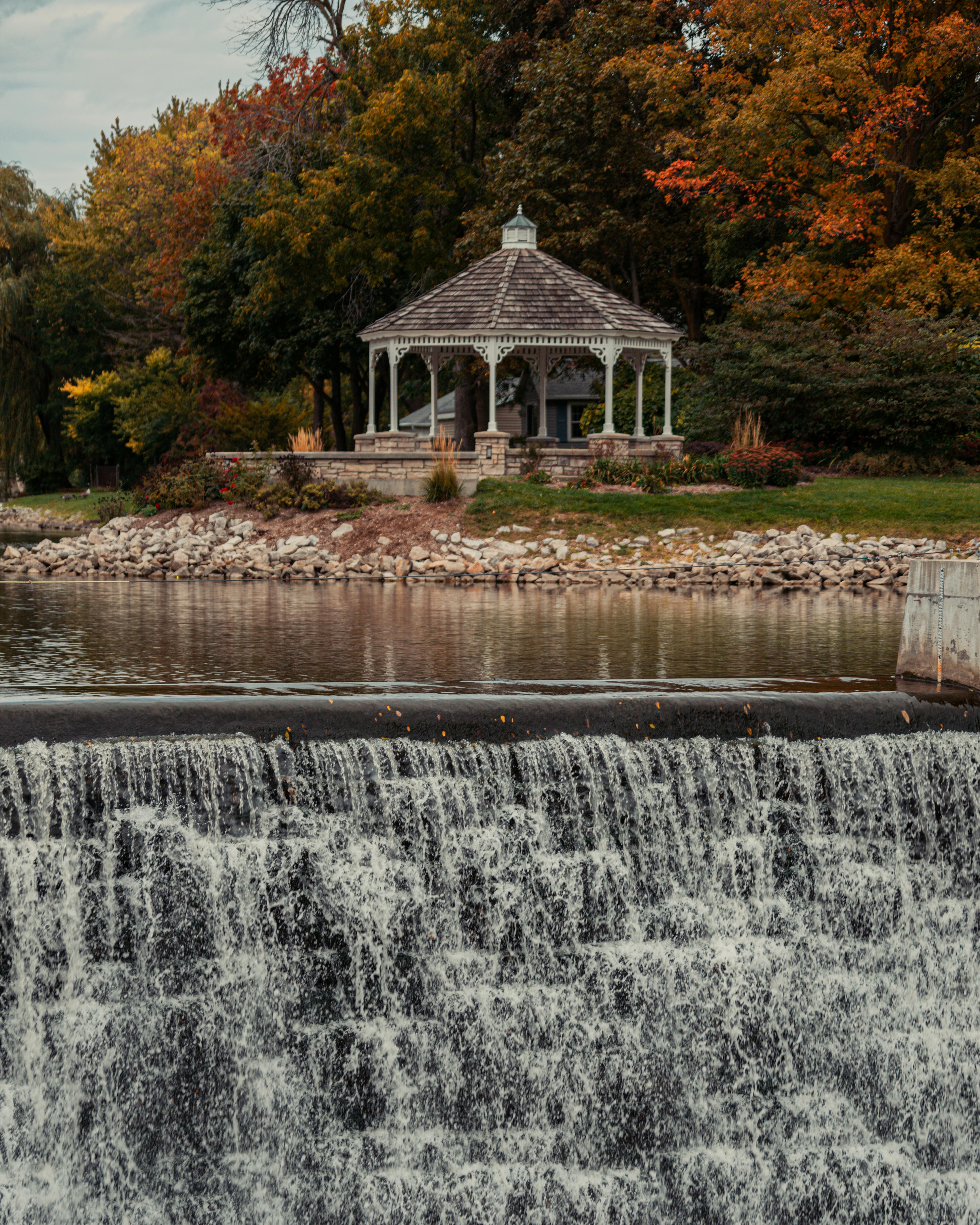 Gazebo on a Garden Near Water Falls · Free Stock Photo