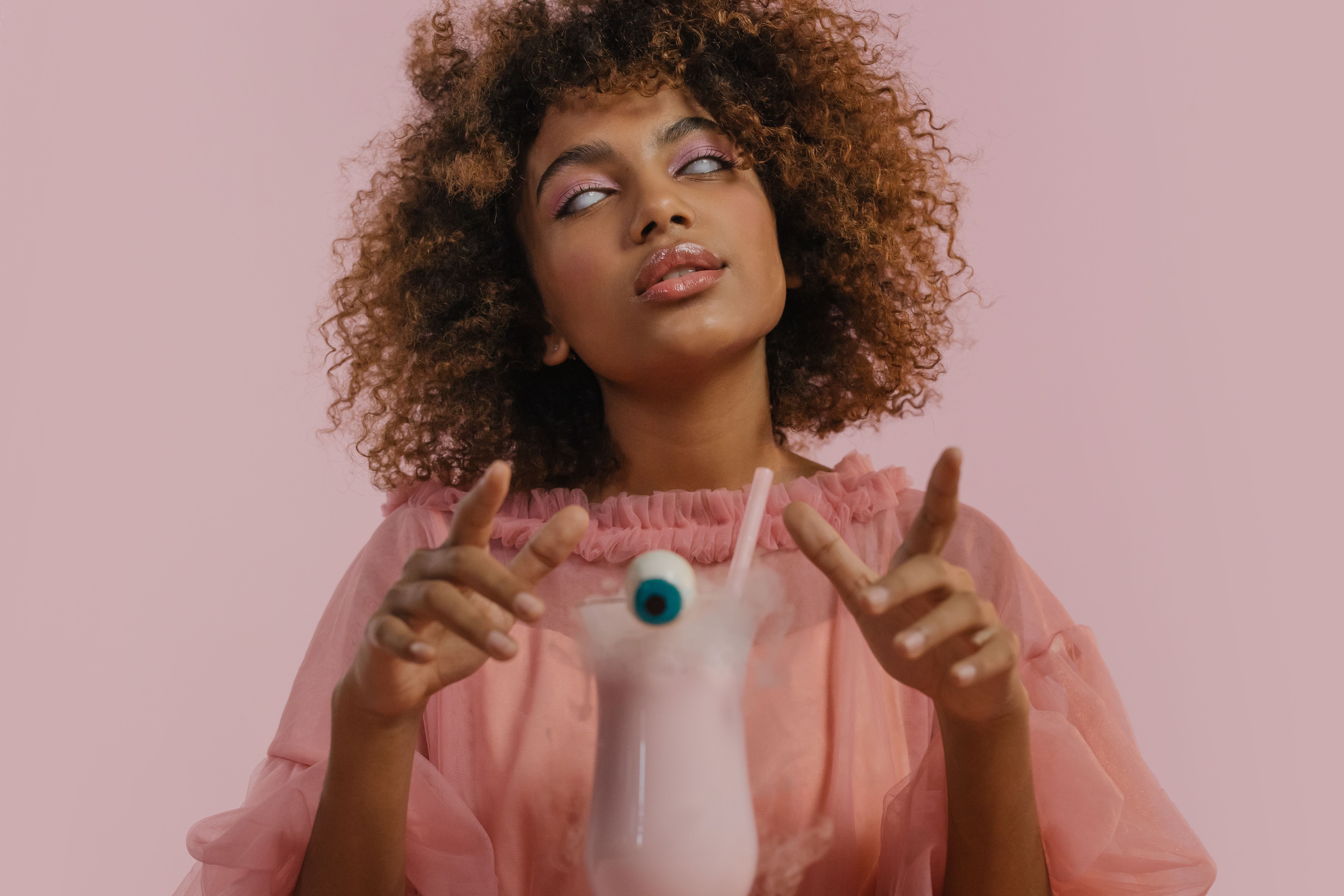 Blind Woman with Curly Hair · Free Stock Photo