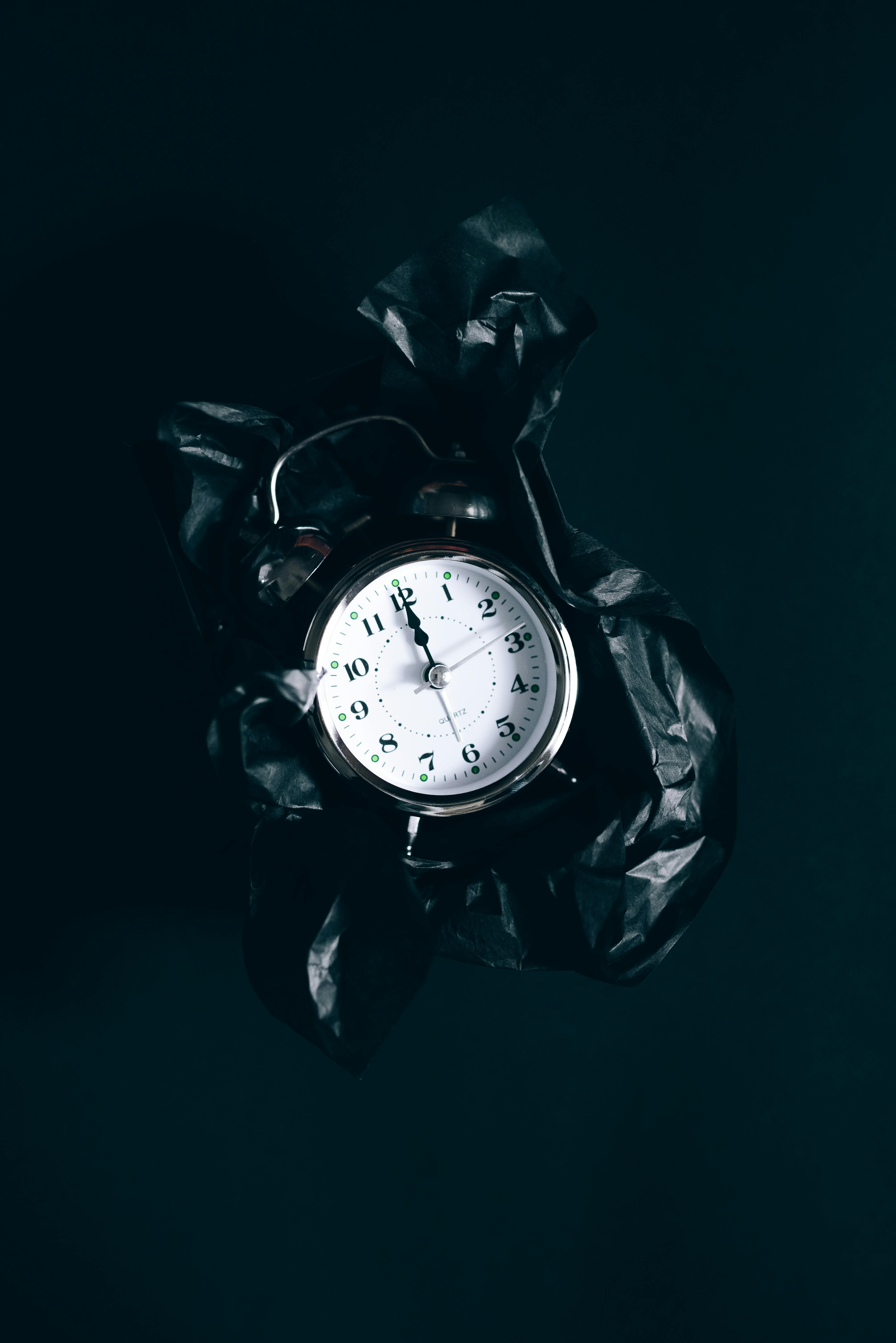 Selective Focus Photography Gray Analog Clock on Black Surface · Free ...