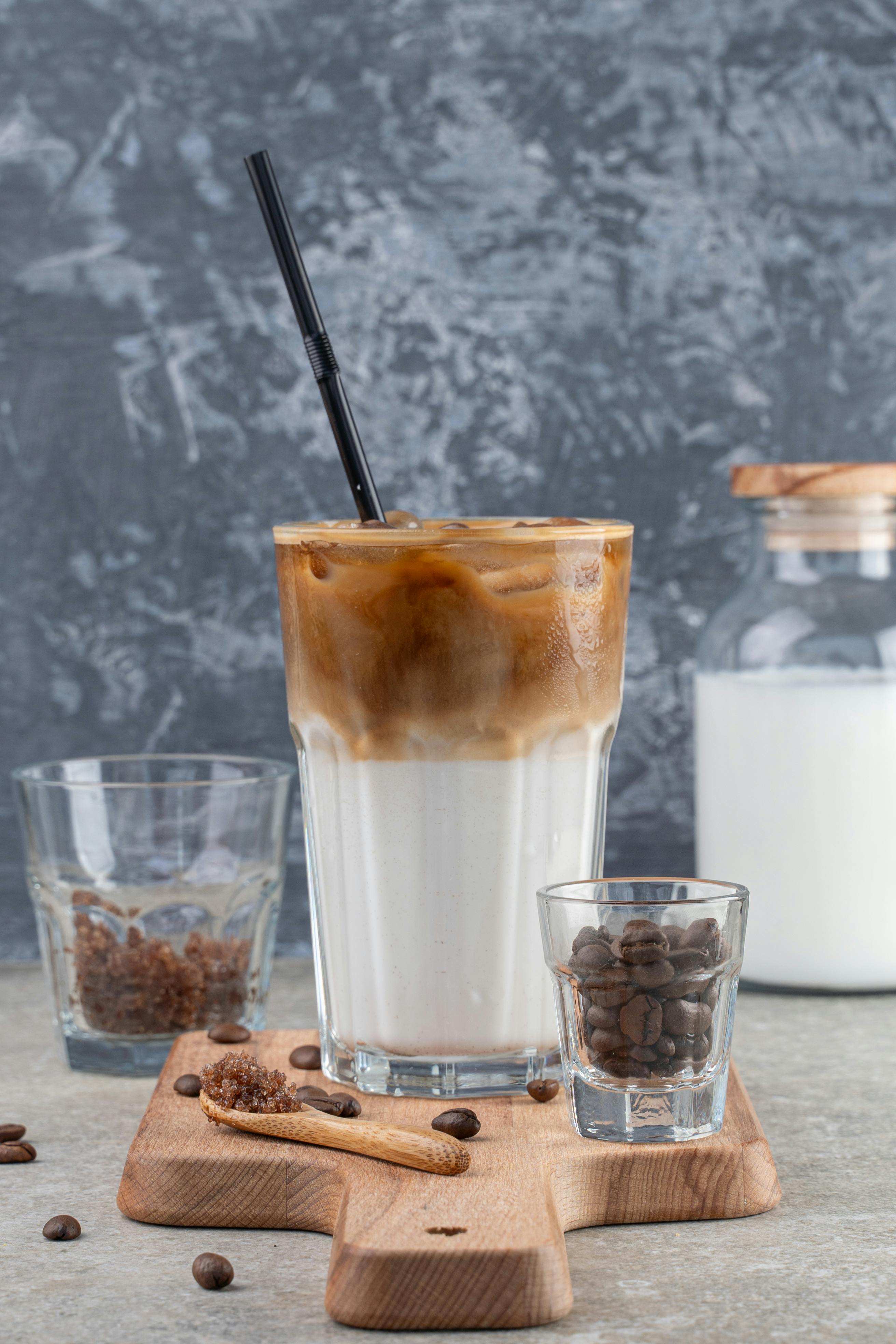 Iced Cold Latte in a Wooden Chopping Board · Free Stock Photo